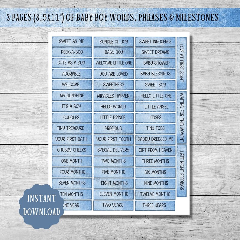Baby Boy Words, Printable Word Sentiments, Vintage Baby Junk Journal ...