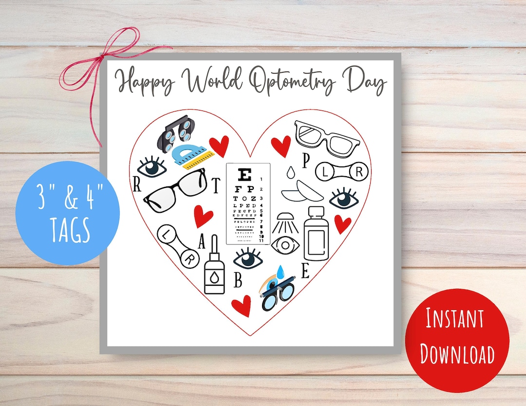 World Optometry Day Gift Tag, Eye Sight Health, 3" & 4" Size Cards ...