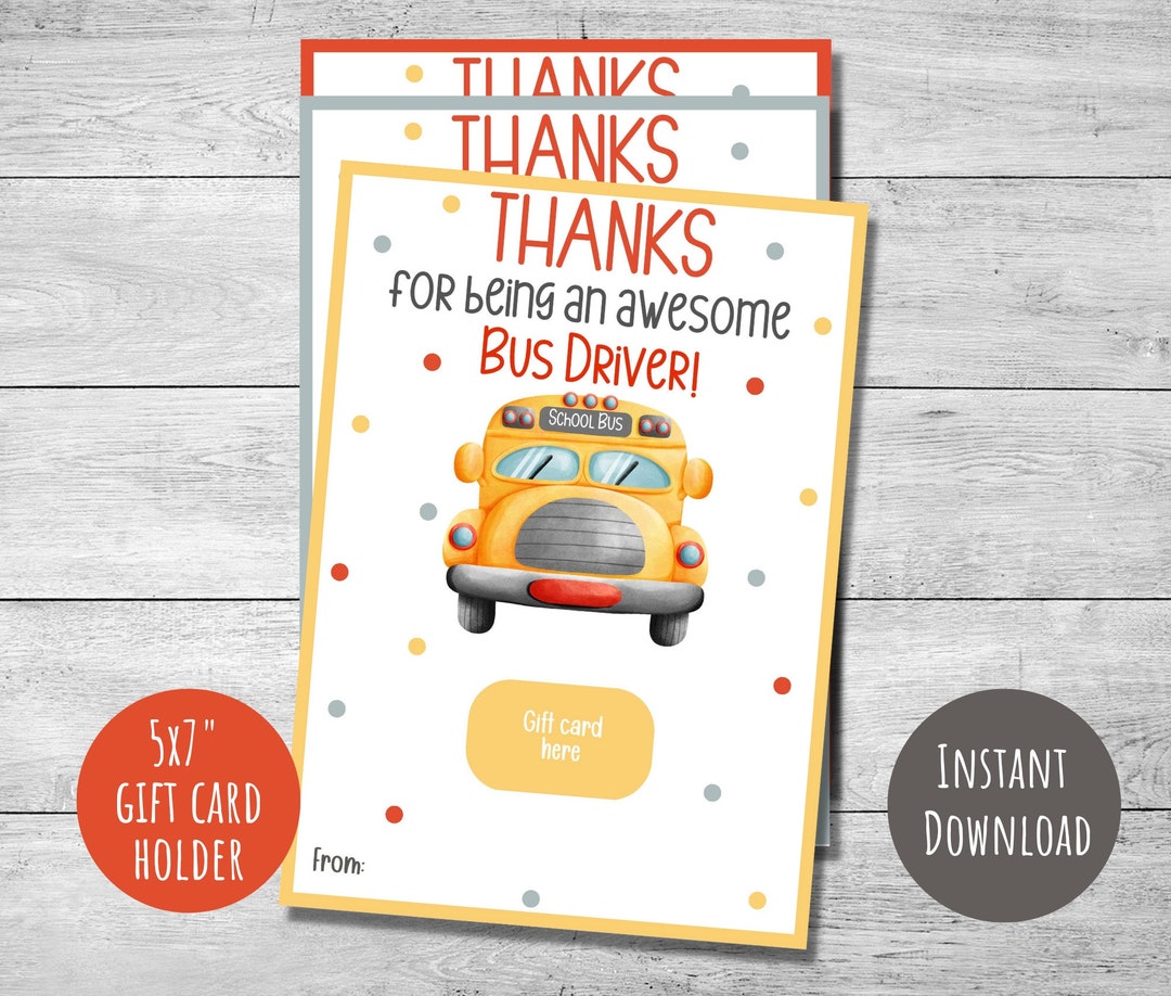 School Bus Driver Gift Card Holder, Printable School Bus Driver Safety ...