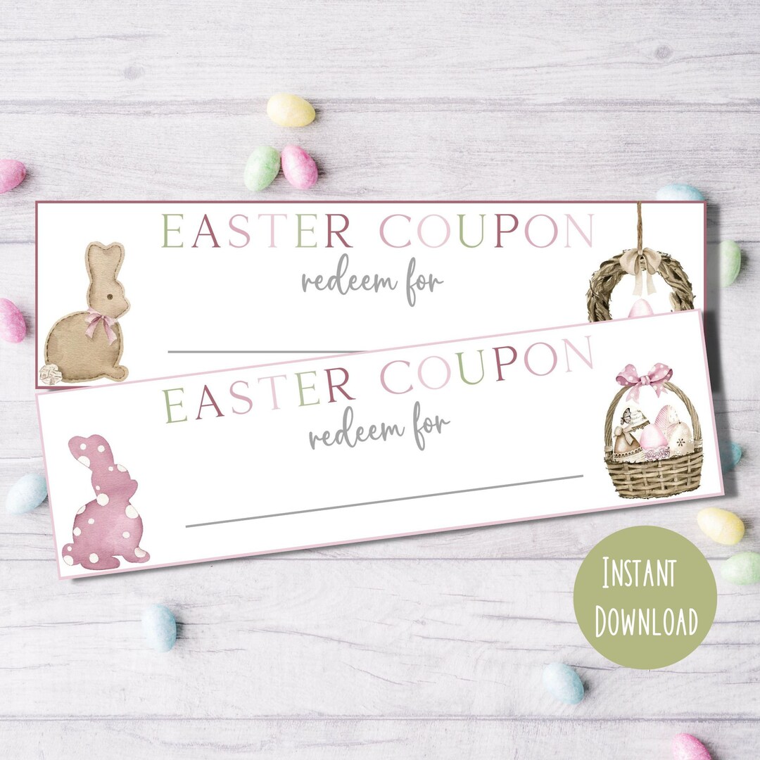 Easter Coupon, Easter Basket Filler, Printable Easter Egg Hunt Coupons ...