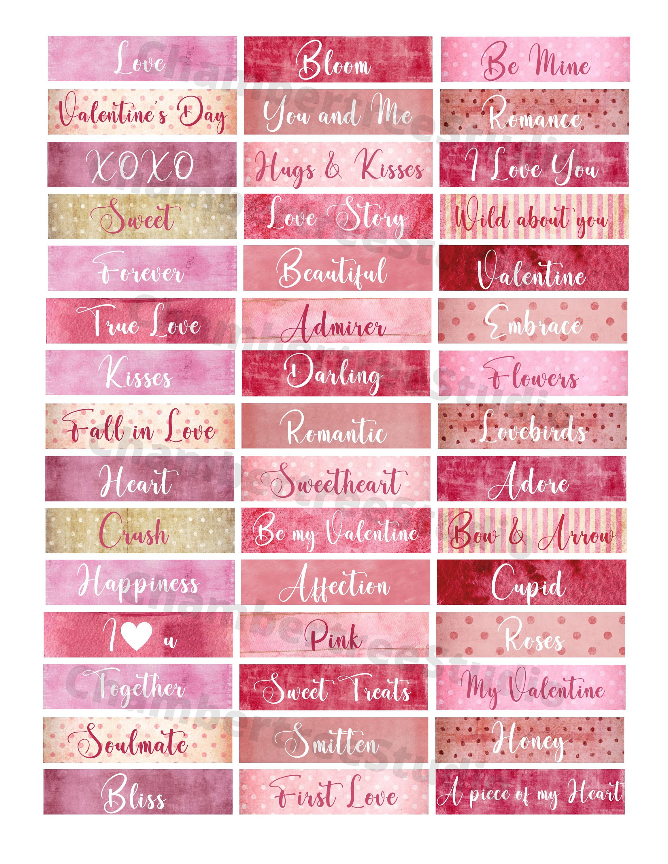 Valentine's Day Journal Words, Printable Love Word Tags, Junk Journal ...