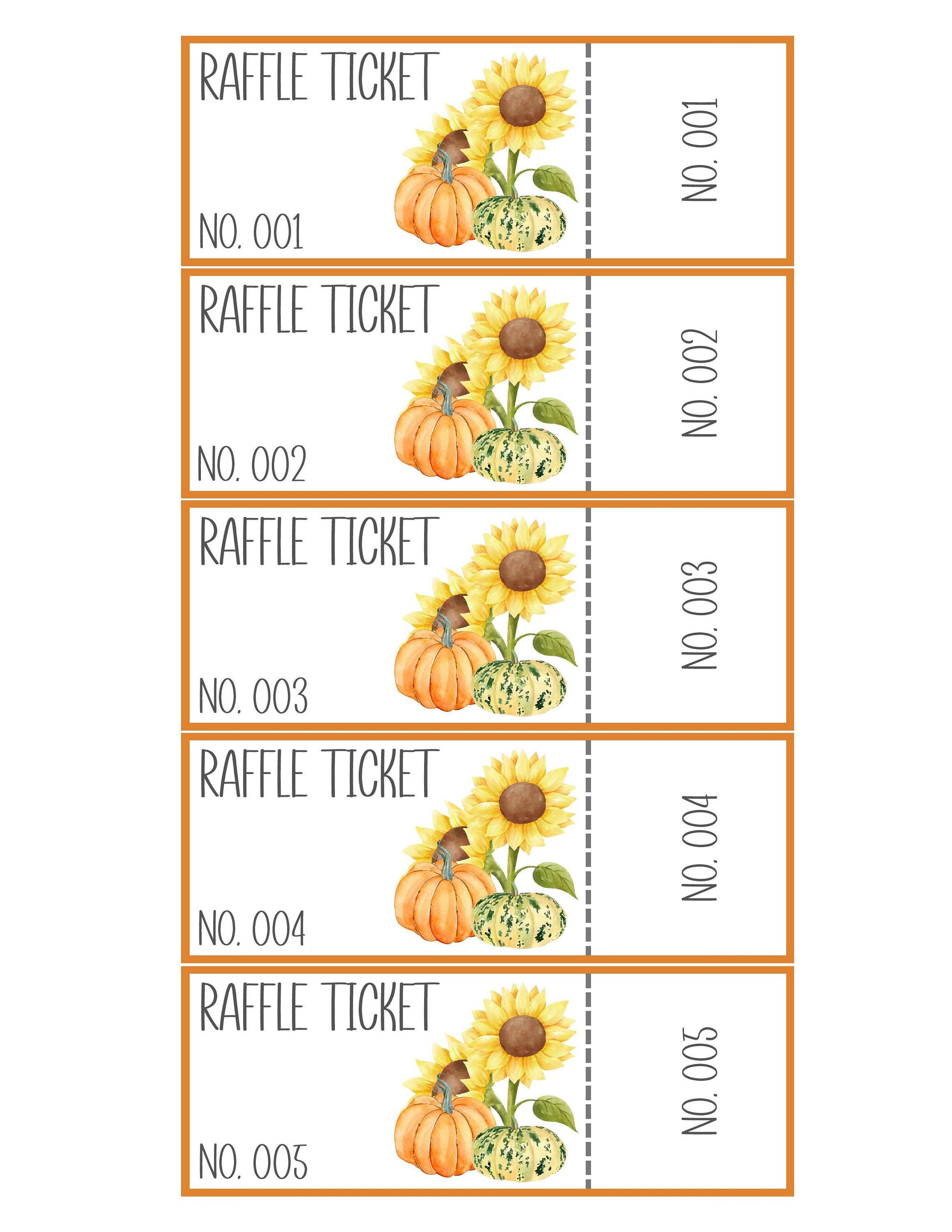 Fall Autumn Raffle Tickets, 2.1" X 5.5", Printable Fundraising Ticket ...