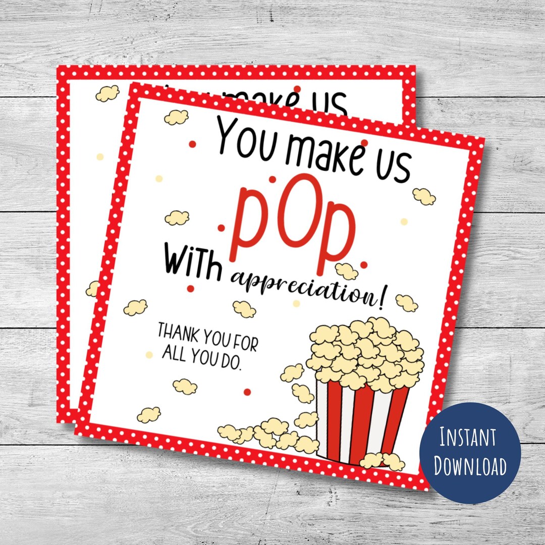 Teacher Appreciation Week Gift Tag, Thank You Staff, Nurse, Popcorn 3 ...
