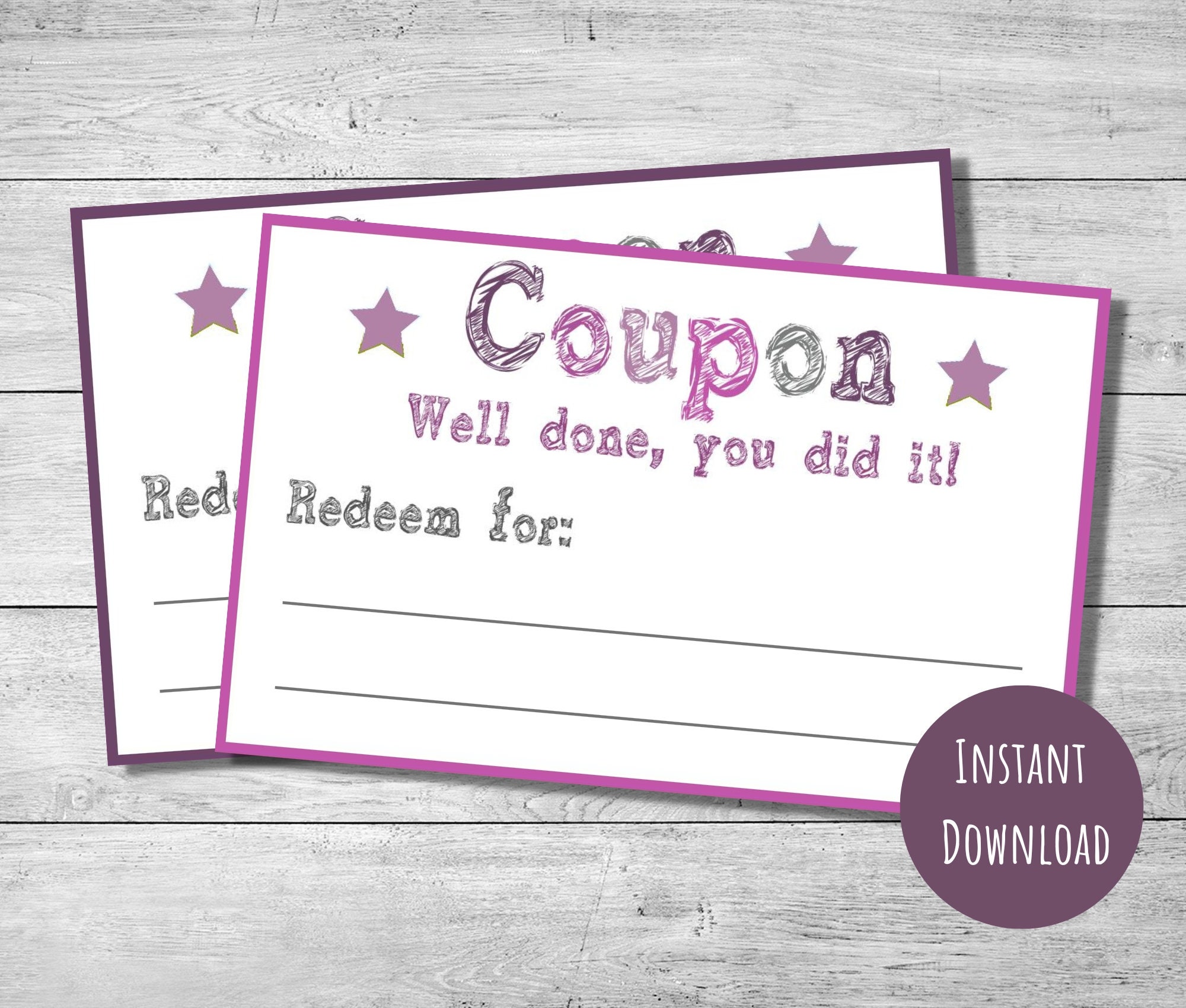 Coupon Cards for Kids, Printable Good Behavior Card, Printable Redeem ...