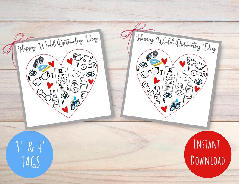 World Optometry Day Gift Tag, Eye Sight Health, 3" & 4" Size Cards ...