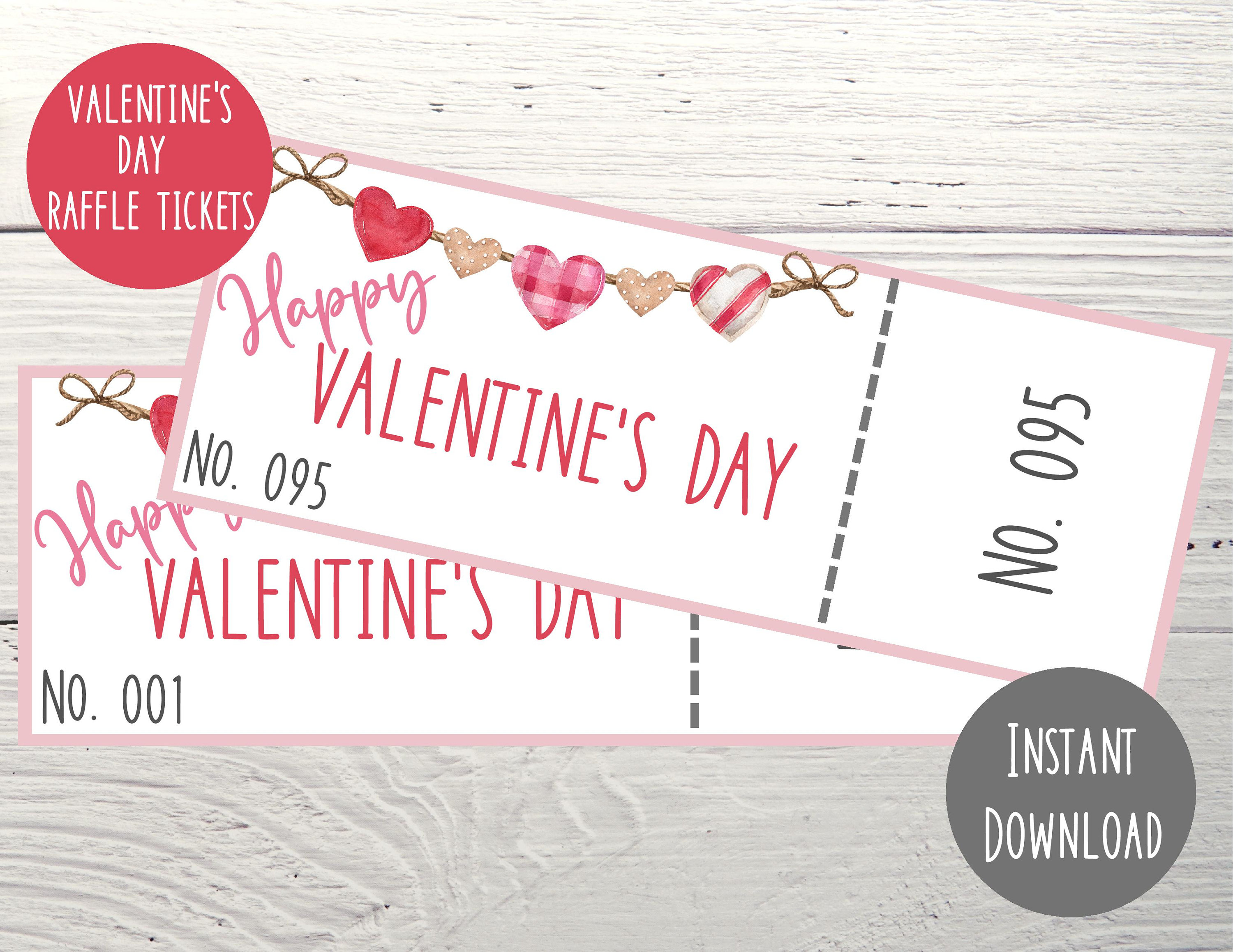 Valentine's Day Raffle Tickets, 2.1" X 5.5", Fundraising Coupons ...
