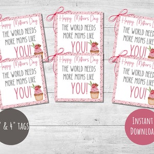 Mother's Day Gift Tag, Printable Cookie Tag, Mom Tags, 3" & 4" Square ...