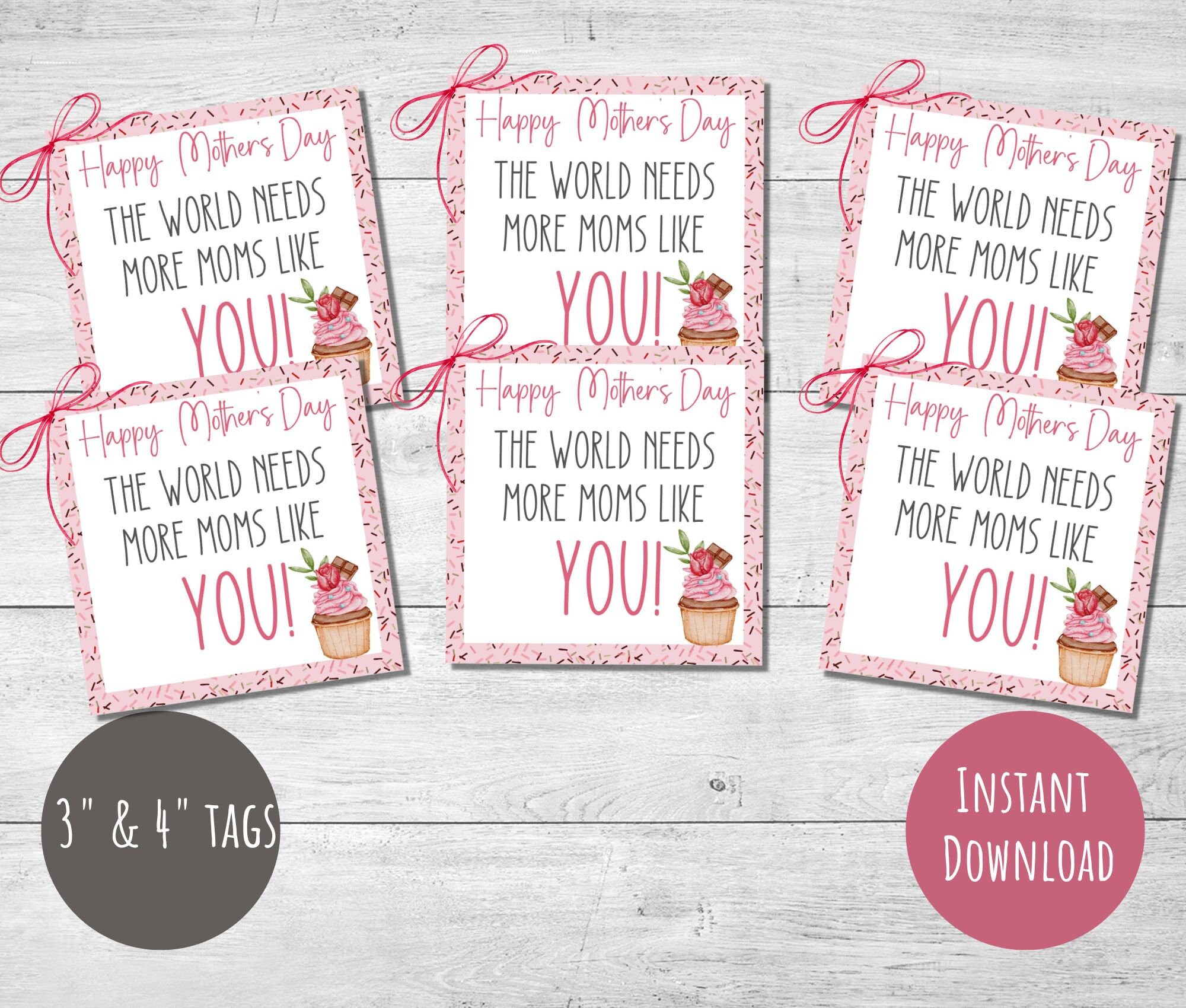 Mother's Day Gift Tag, Printable Cookie Tag, Mom Tags, 3" & 4" Square ...