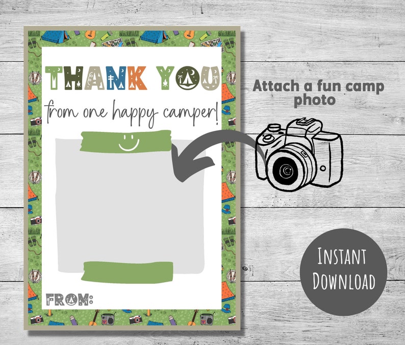 Summer Camp Thank You Card, Camp Counselor Gift Card Holder, Last Day ...