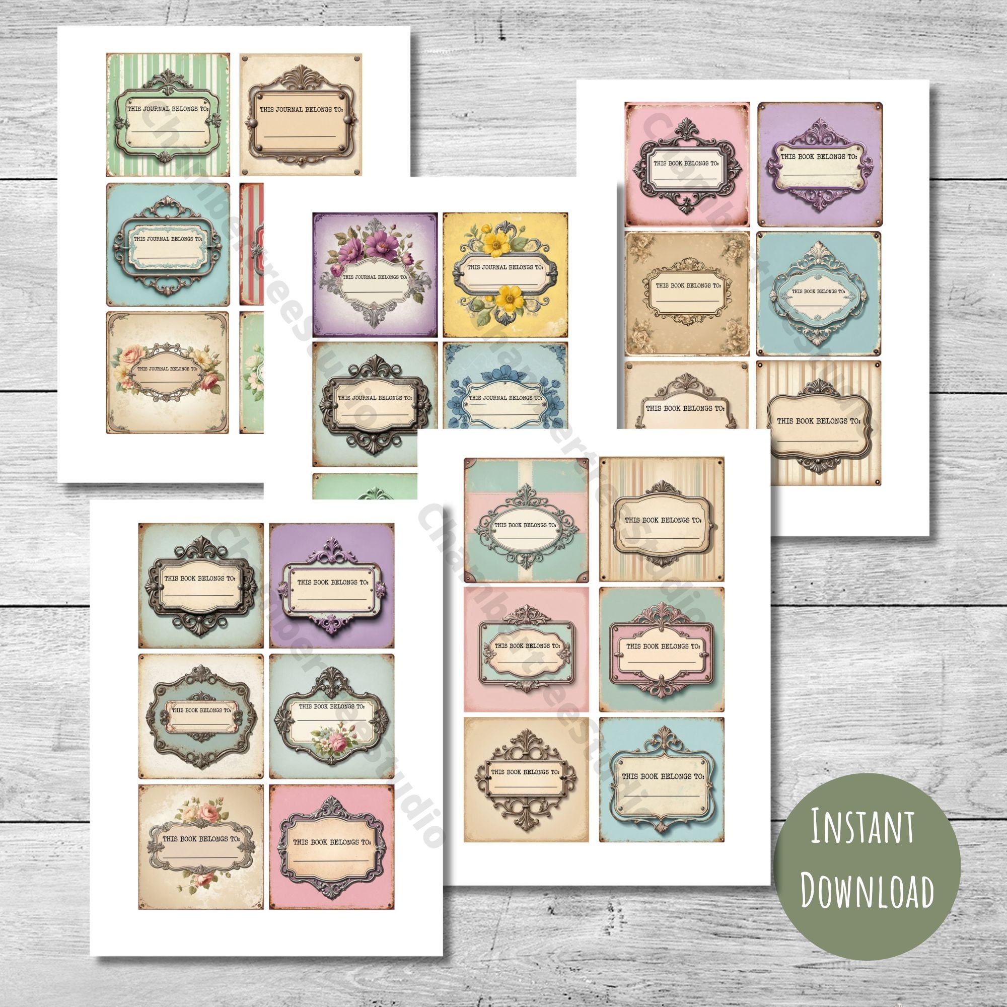 Vintage Book Name Labels, Junk Journal Book Plates, Journal ...