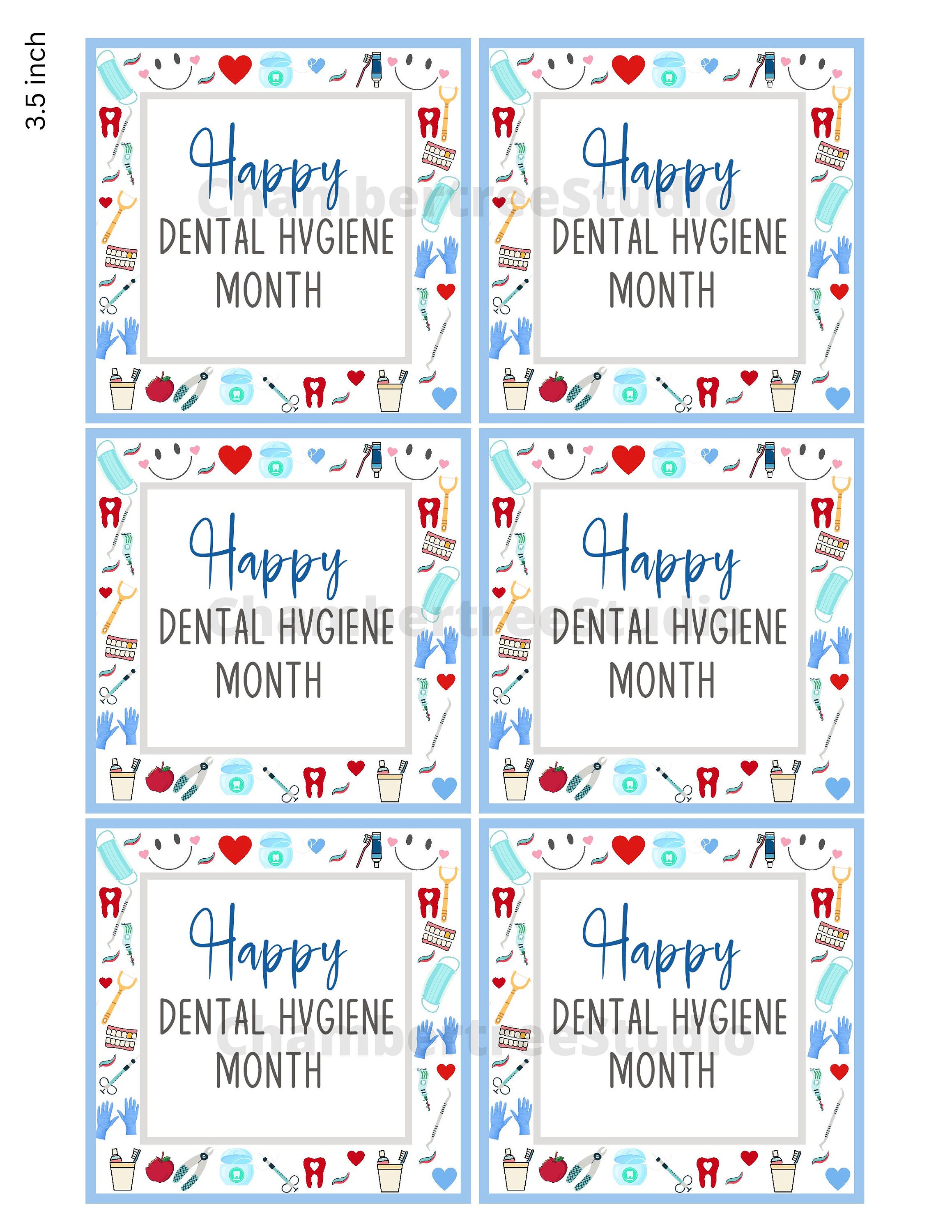 Dental Hygiene Month Gift Tag, Dental Hygiene Appreciation Tags, 3.5 ...