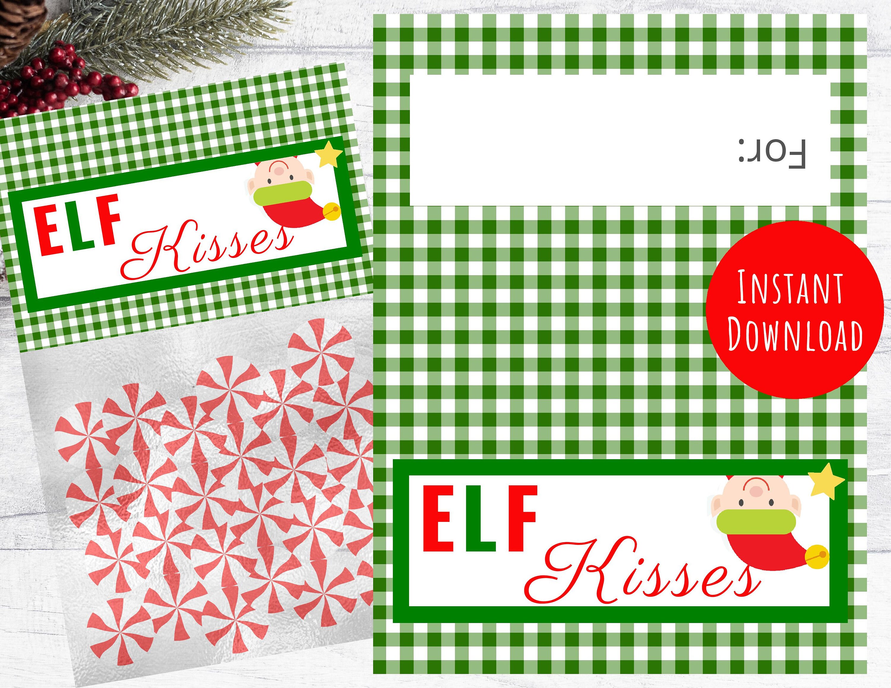 Elf Kisses Bag Toppers, 3, 4 & 5 Sizes, Candy Treat Bag, Holiday Party ...