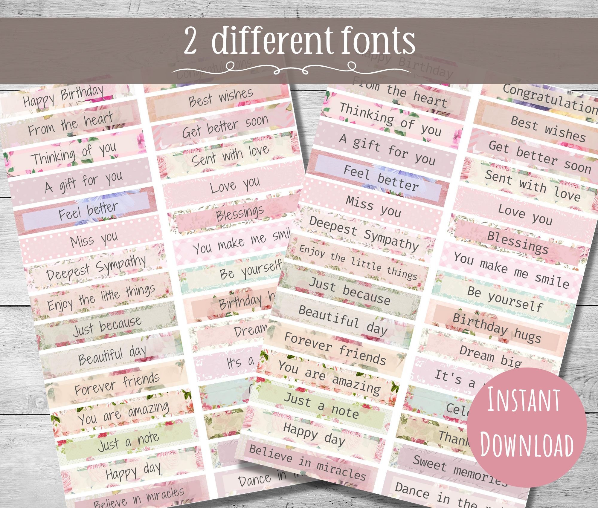 Junk Journal Words, Printable Word Sentiments, Digital Word ...