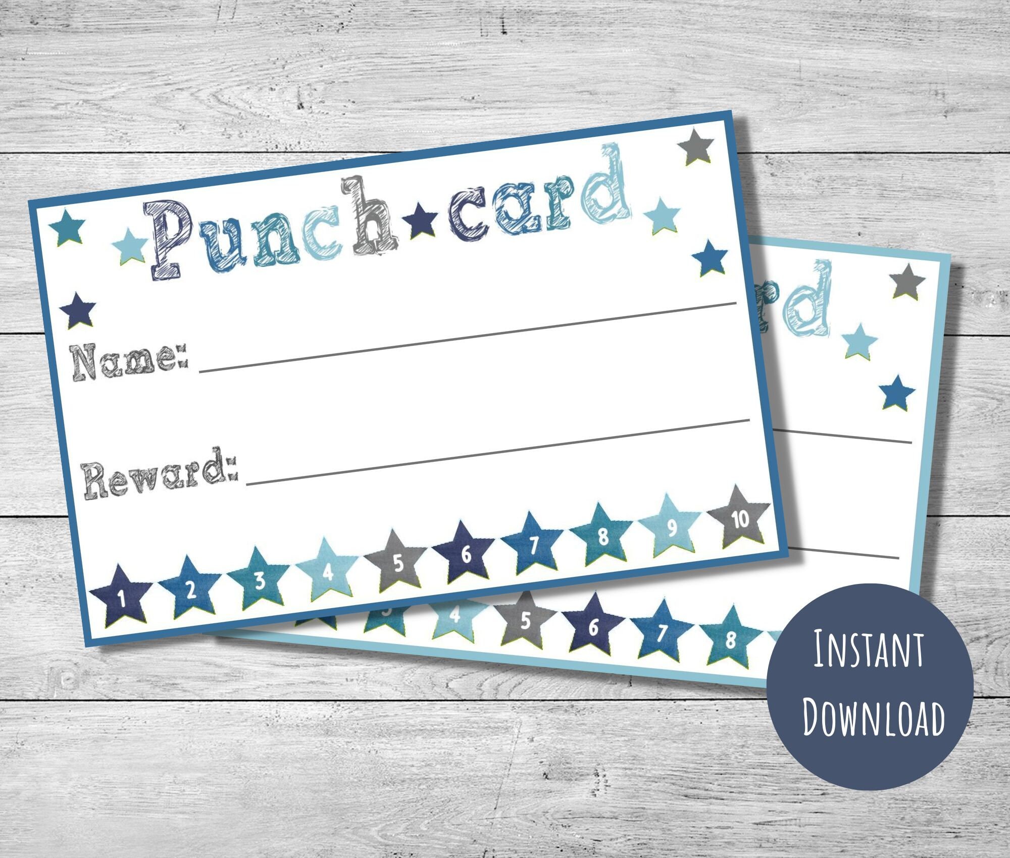 Kids Printable Punch Cards, Kids Reward Card, Blue Good Behavior Cards ...