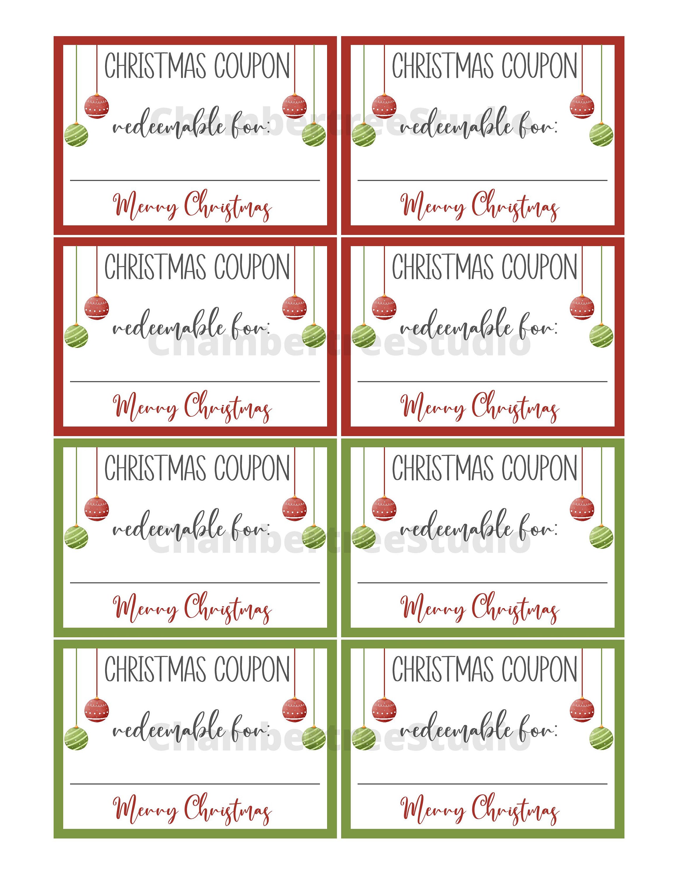 Printable Christmas Coupons, 2x3.5" Size Coupons, Christmas Gift ...