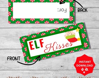 INSTANT DOWNLOAD Elf Kisses Printable Treat Bag Toppers Merry Christmas ...