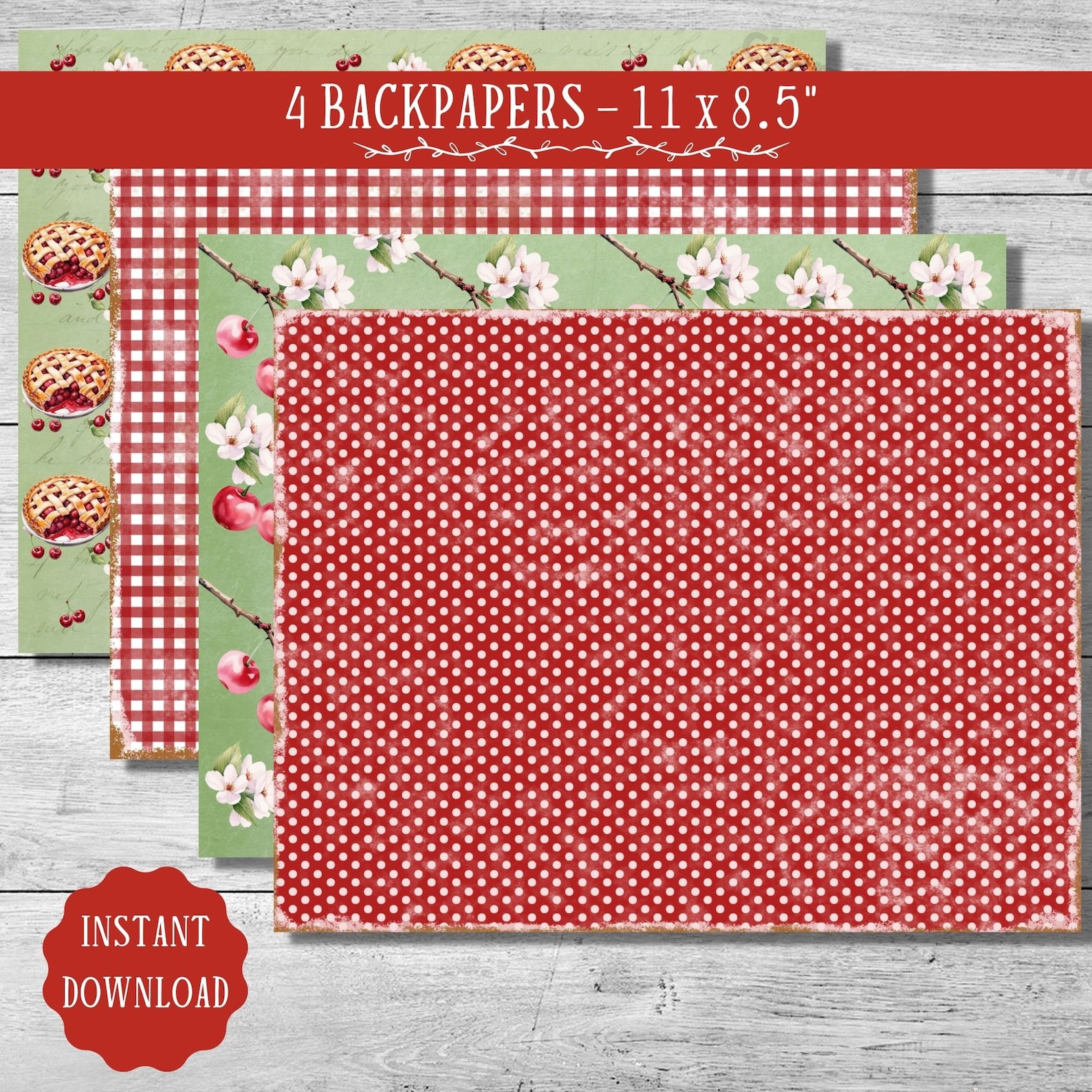 Cherry Junk Journal Kit, Sweet Red Cherries Ephemera, Digital Scrapbook ...