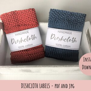 Printable Dishcloth Labels, Handmade Dishcloth Wrap, Instant Download ...
