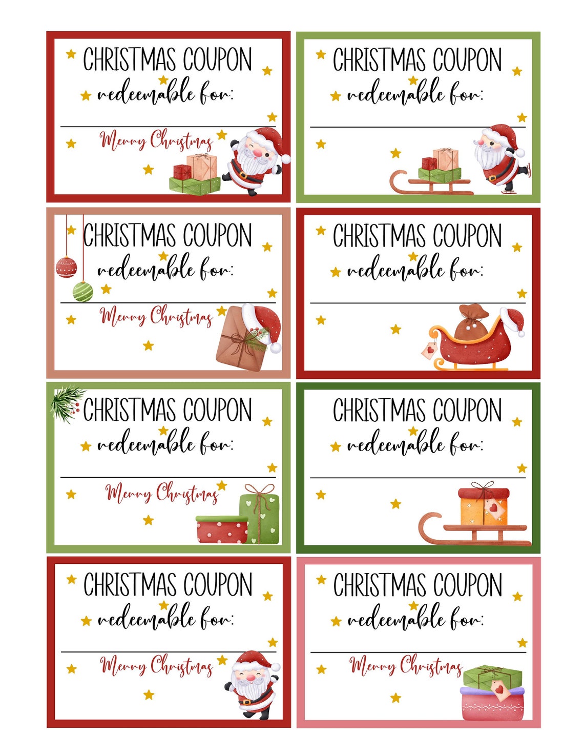 Printable Christmas Coupons 2x3.5 Size Coupons - Etsy