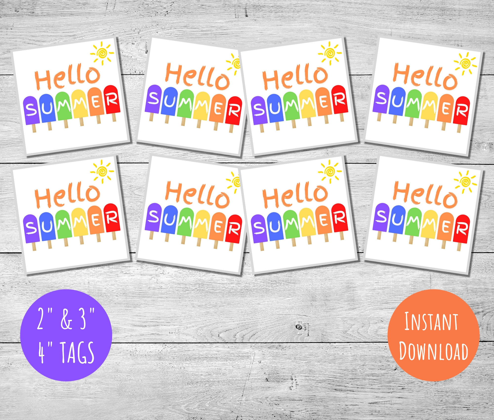 Hello Summer Square Tags 2 3 & 4 - Etsy