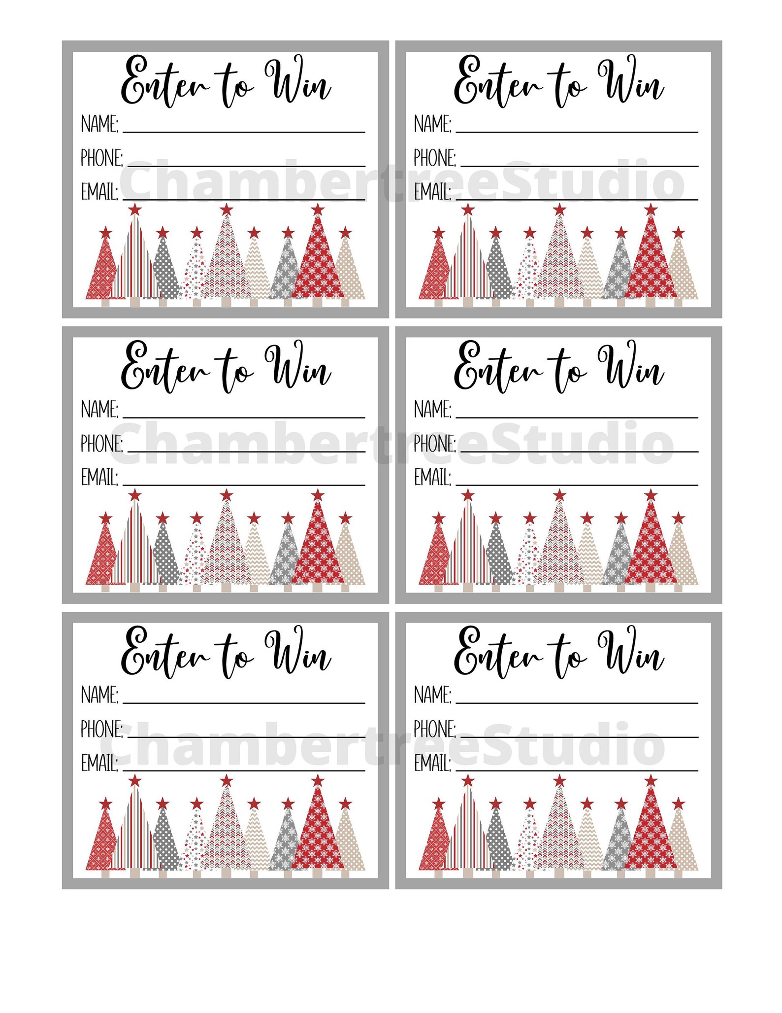 Christmas Enter to Win Tickets, 3x3.5 Size Cards, School Fundraiser ...