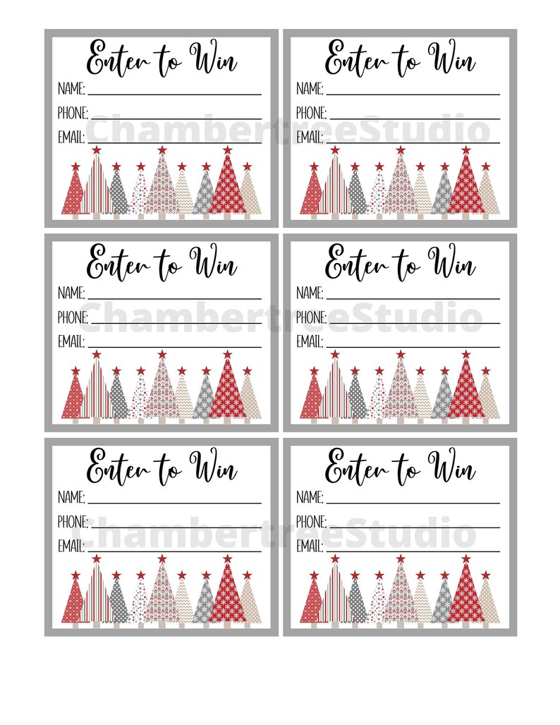 Christmas Enter to Win Tickets, 3x3.5 Size Cards, School Fundraiser ...