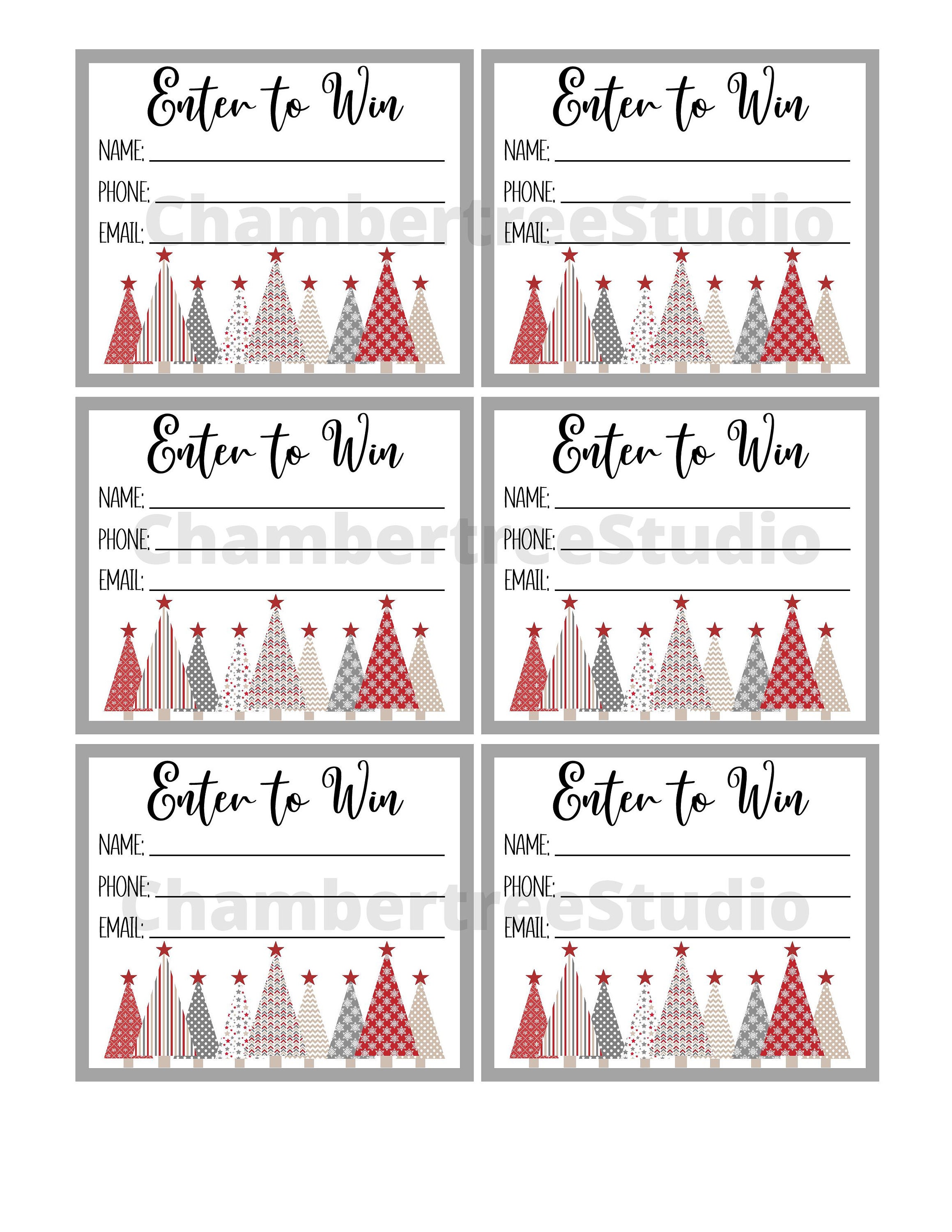 Christmas Enter to Win Tickets, 3x3.5 Size Cards, School Fundraiser ...