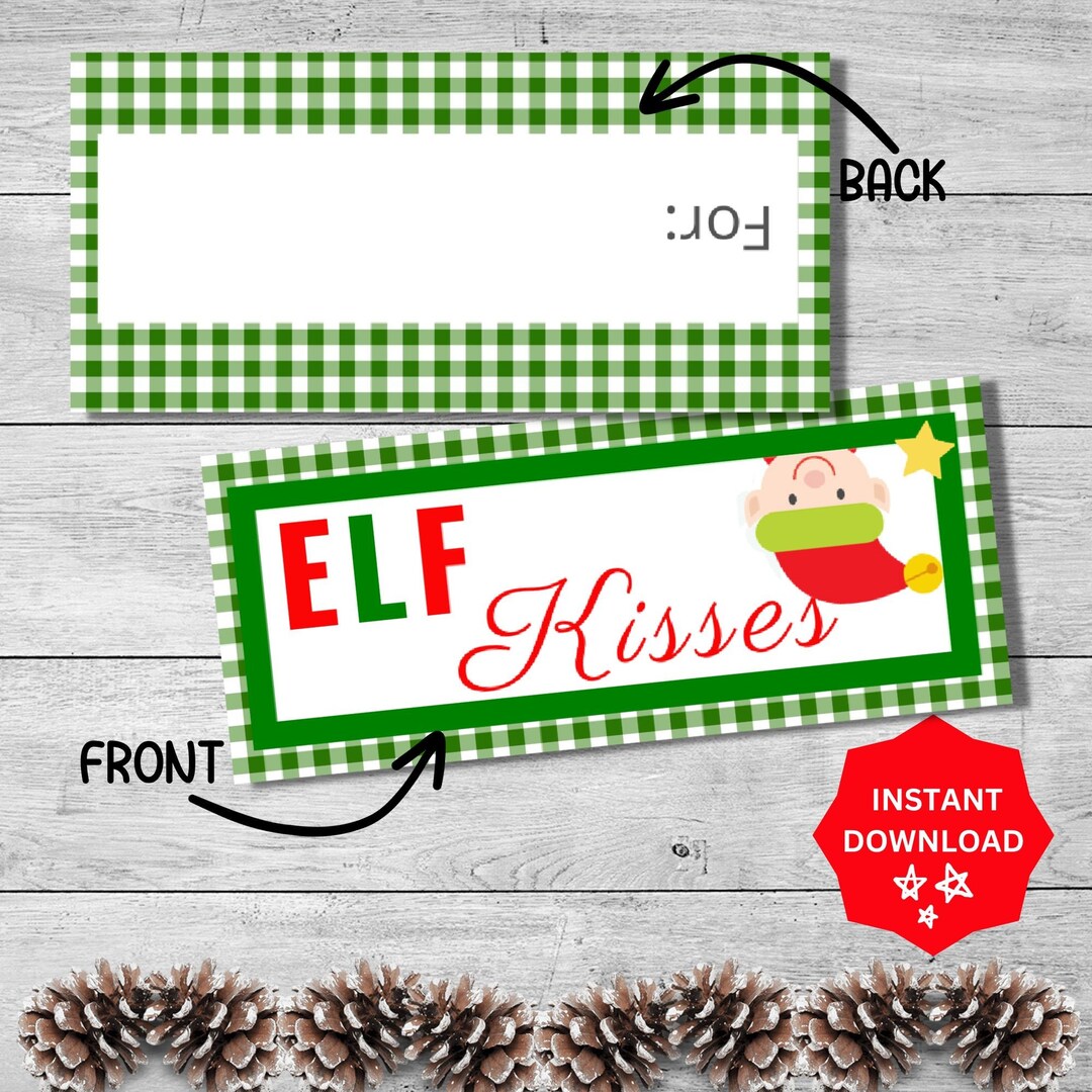 Elf Kisses Bag Toppers, 3, 4 & 5 Sizes, Candy Treat Bag, Holiday Party ...