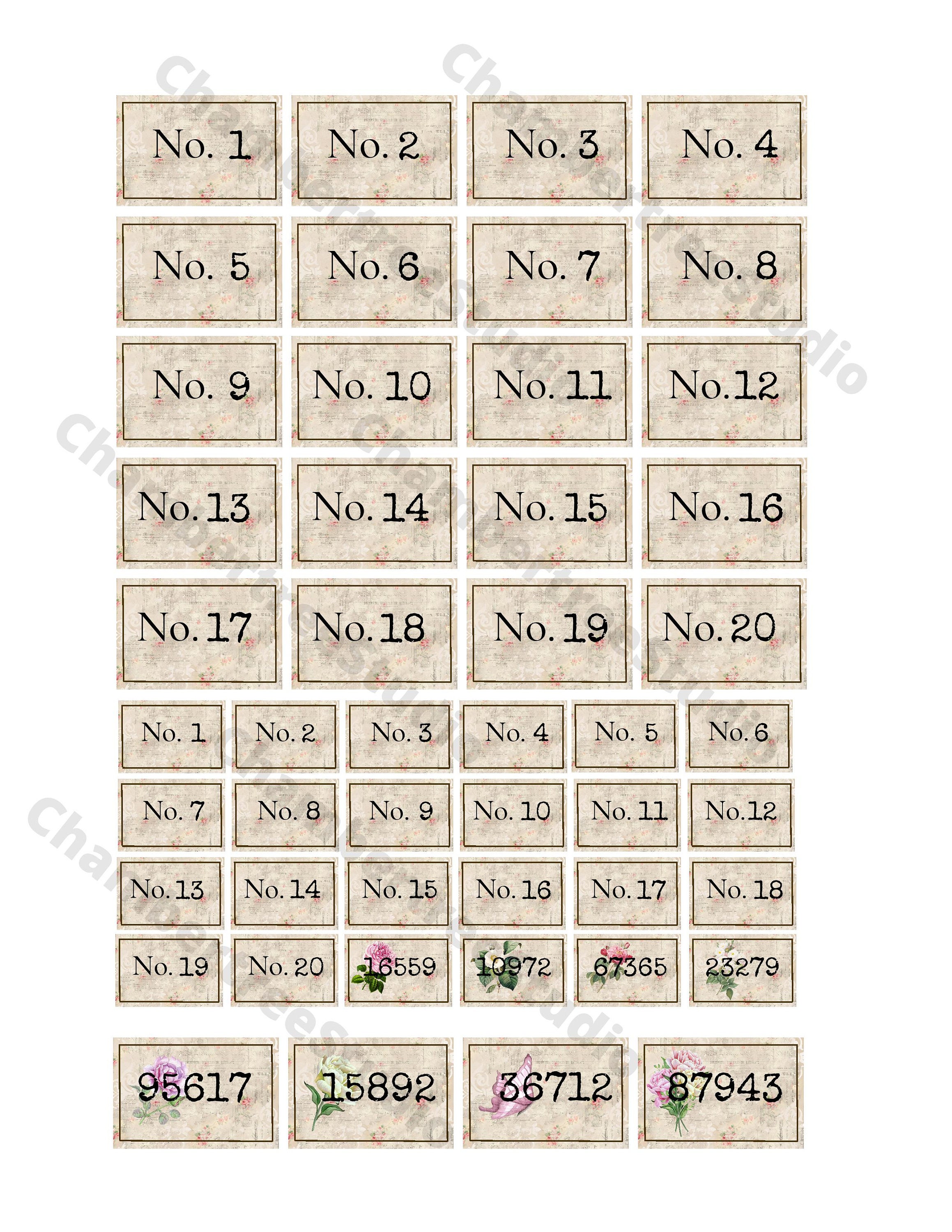 Junk Journal Numbers Ephemera, Printable Number Tags, Scrapbooking ...