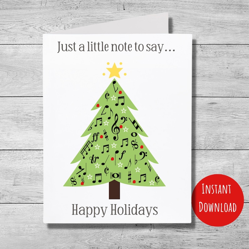 Music Teacher Christmas Card, Printable Music Teacher Gift, Thank You ...