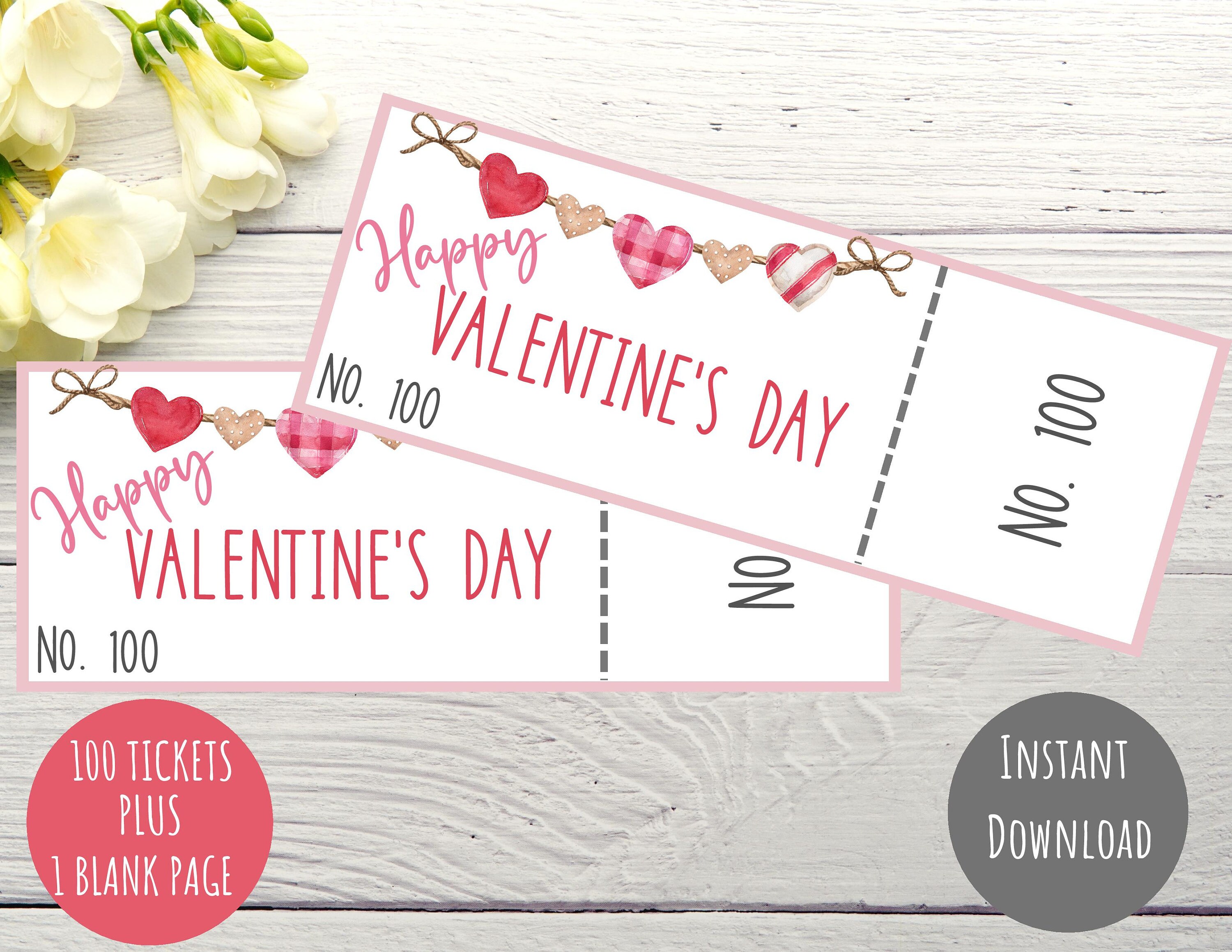 Valentine's Day Raffle Tickets, 2.1" X 5.5", Fundraising Coupons ...