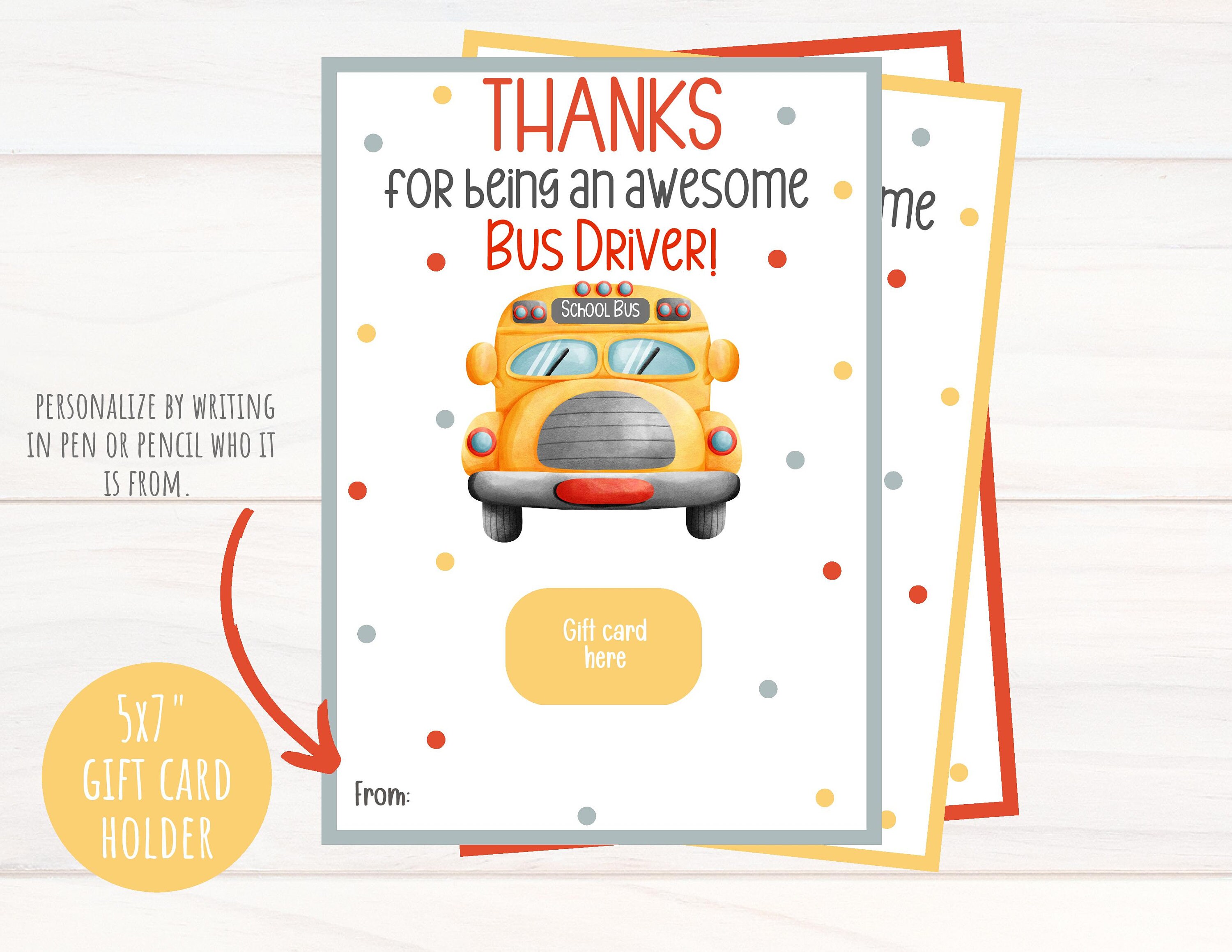 School Bus Driver Gift Card Holder, Printable School Bus Driver Safety ...