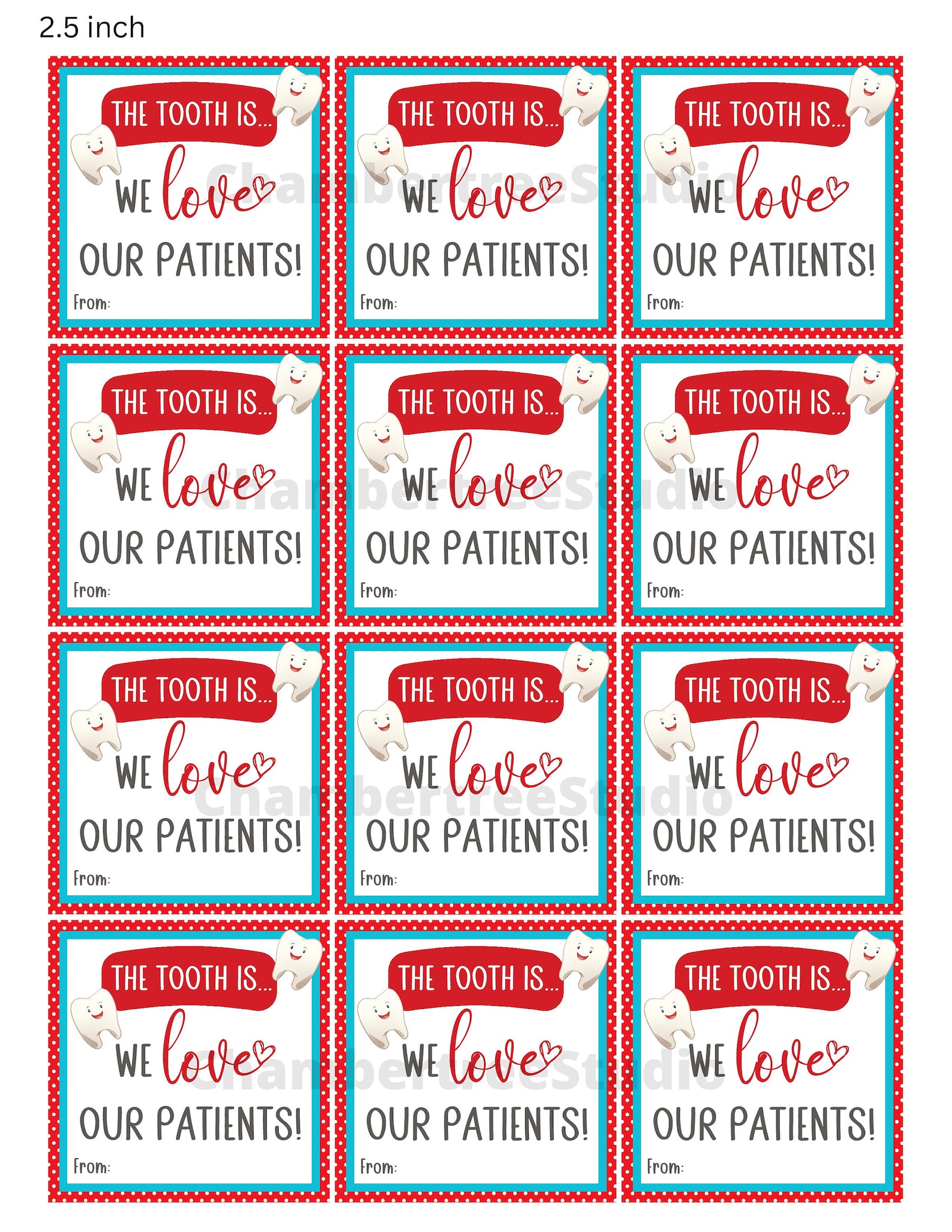 Dental Appreciation Tags for Patients, 2.5", 3" and 3.5"tags, Patient ...