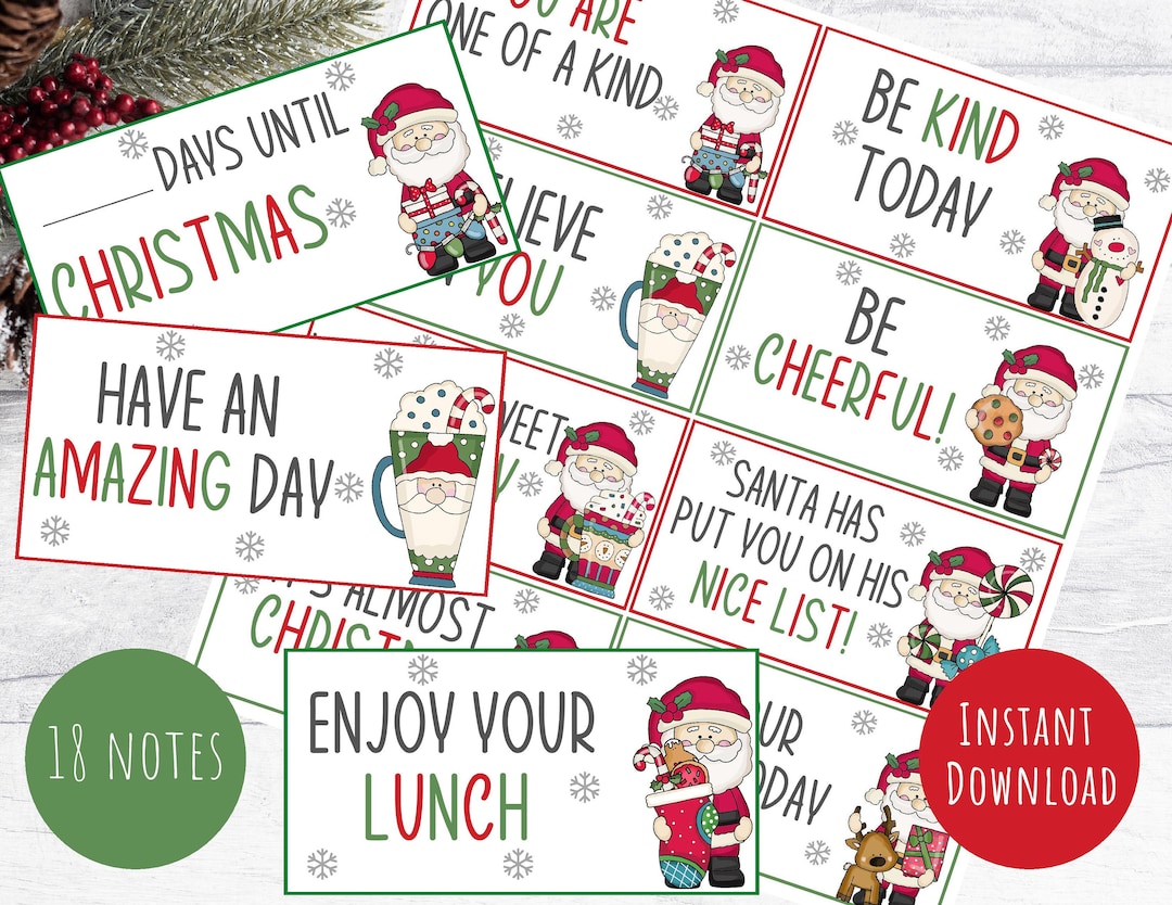 Christmas Lunchbox Notes 18 Printable Lunchbox Notes Kids - Etsy