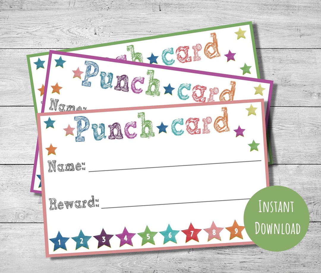 Punch Card for Kids, Printable Reward Coupons, Rainbow Colored Good ...