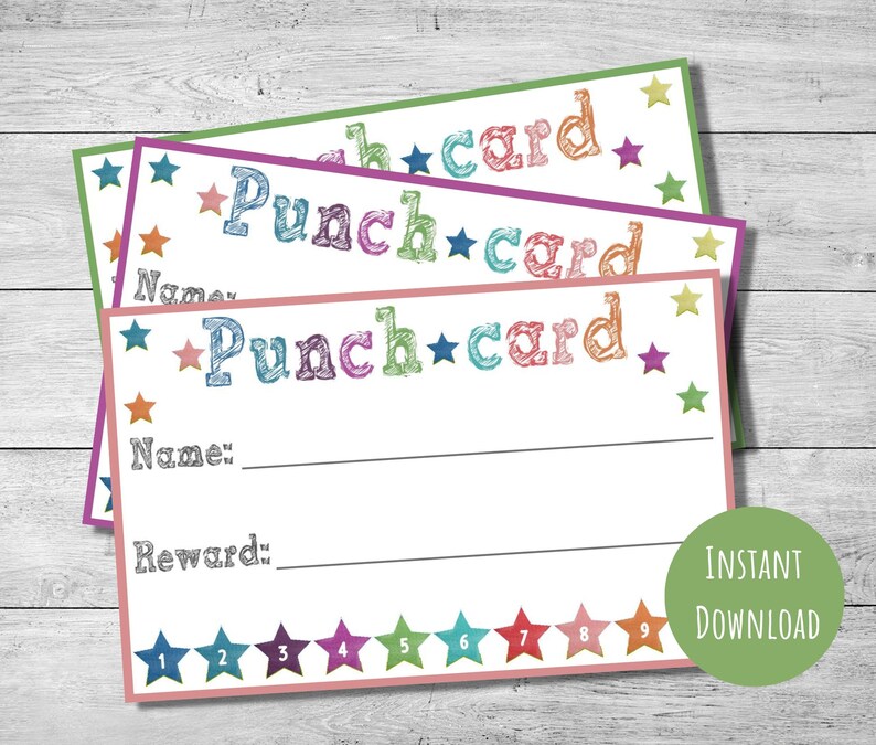 Punch Card for Kids, Printable Reward Coupons, Rainbow Colored Good ...