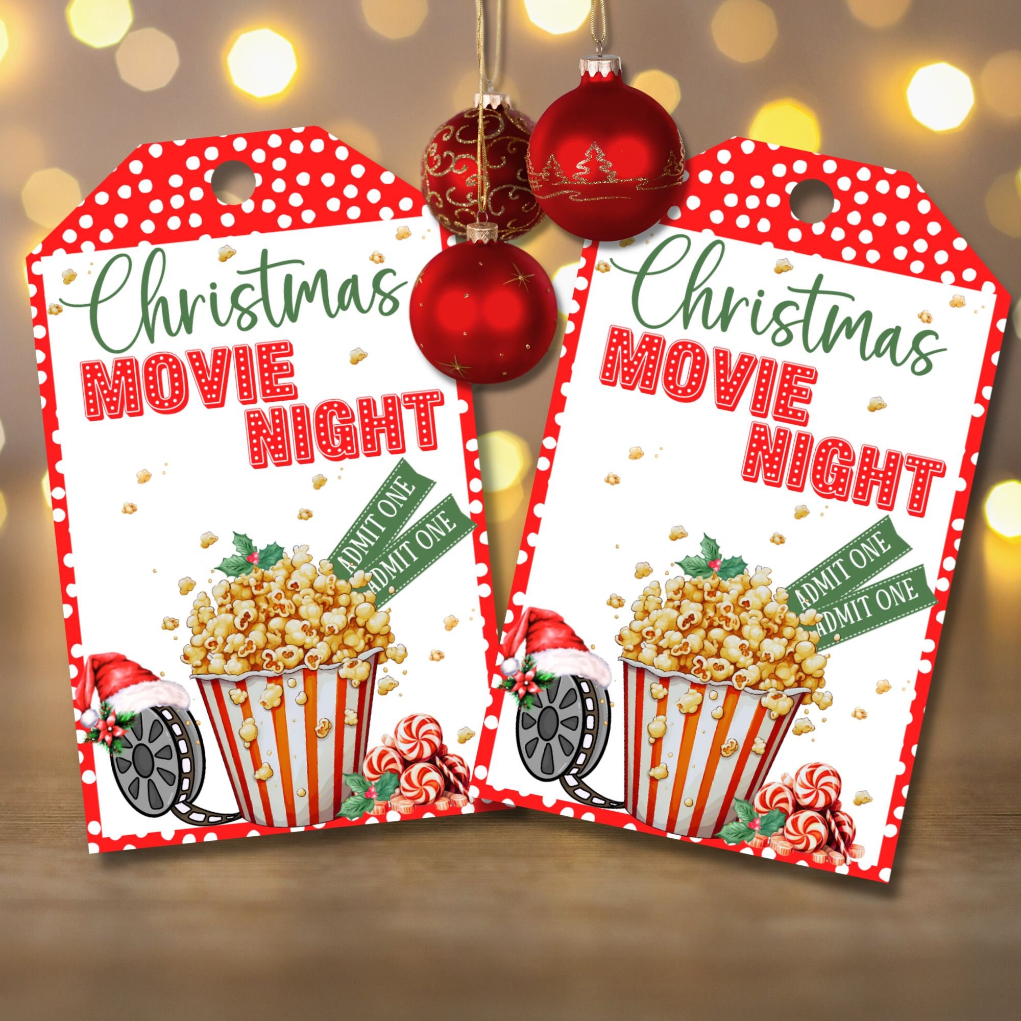 Christmas Movie Night Gift Tag, Teacher Movie Gift, Family Movie Night ...