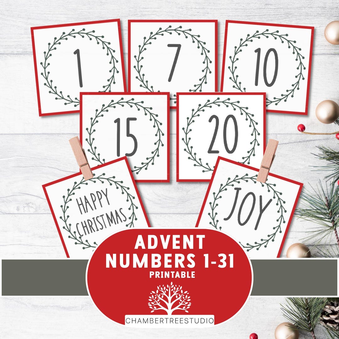 DIY Advent Calendar Numbers 1-31: Printable Christmas Countdown Tags ...
