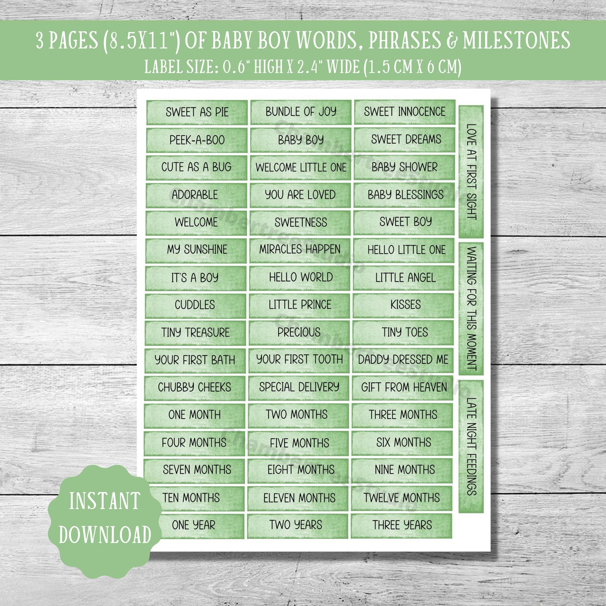 Baby Boy Words, Printable Word Sentiments, Vintage Baby Junk Journal ...