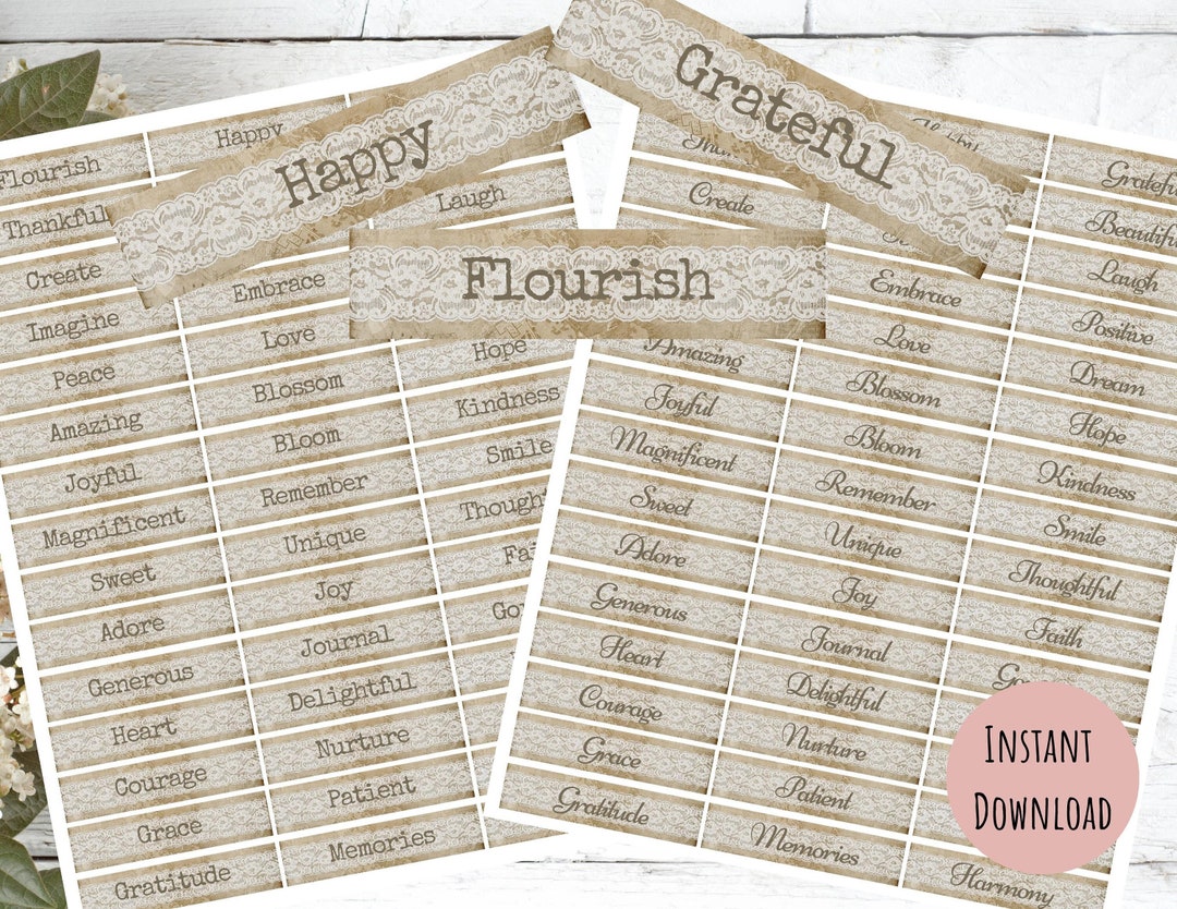Junk Journal Words Word Sentiments Junk Journal Ephemera - Etsy