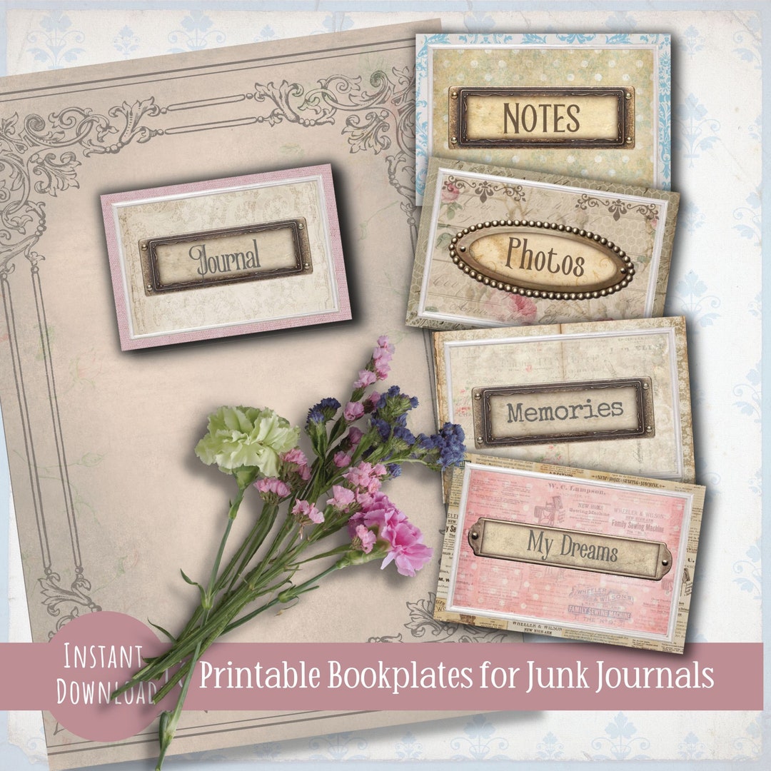 Junk Journal Cover Bookplates, 16 Printable Journal Labels, Vintage ...