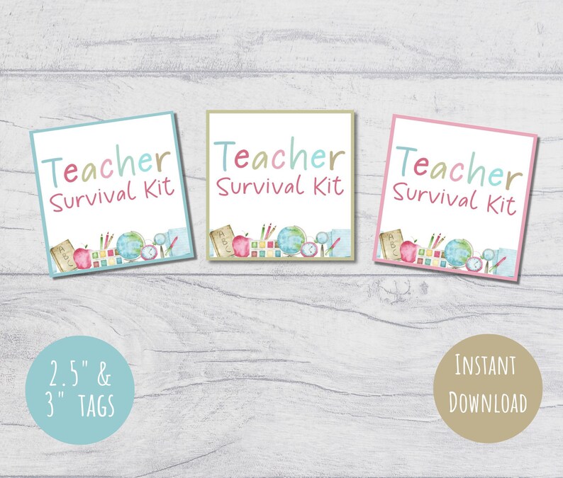 Teacher Survival Kit Gift Tag, Printable Back to School Tags, Staff ...