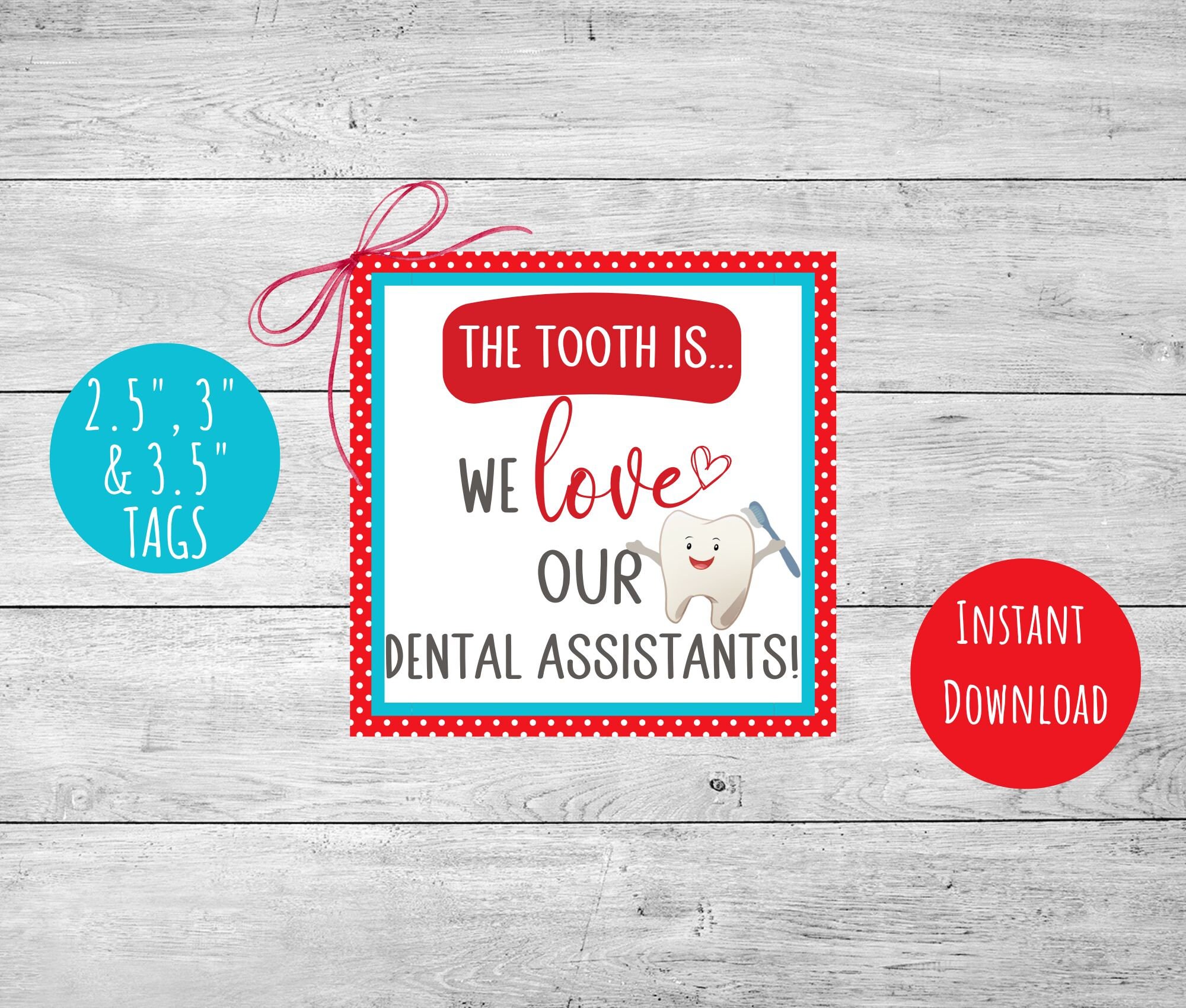 Dental Assistant Week Gift Tag, Printable Dental Appreciation Tag, 2.5 ...
