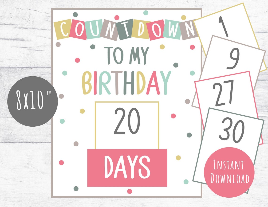 Birthday Countdown Calendar, Printable DIY Kids Countdown Sign ...