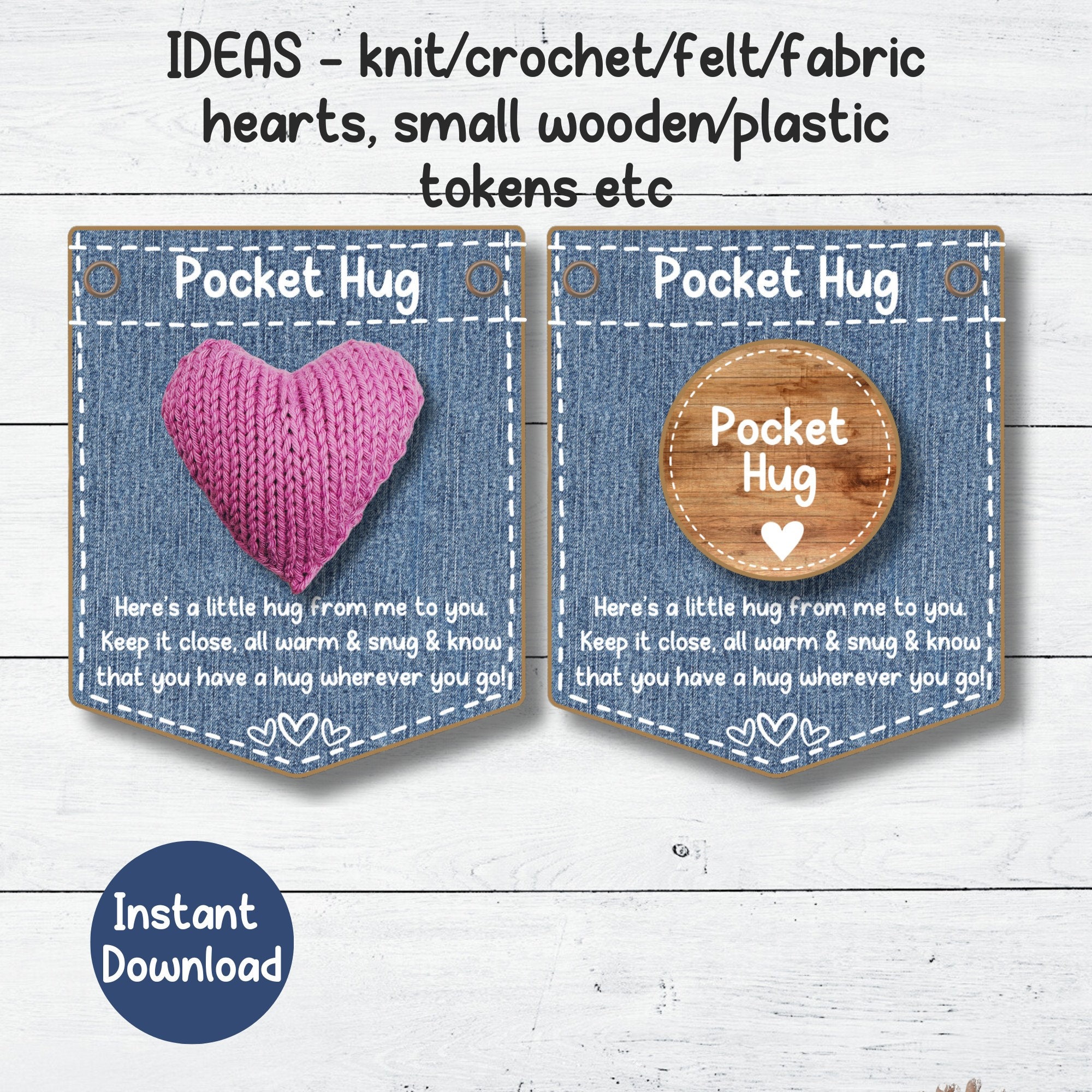 Pocket Hug Cards, Pocket Heart Holder, Printable Hug Holder Card ...