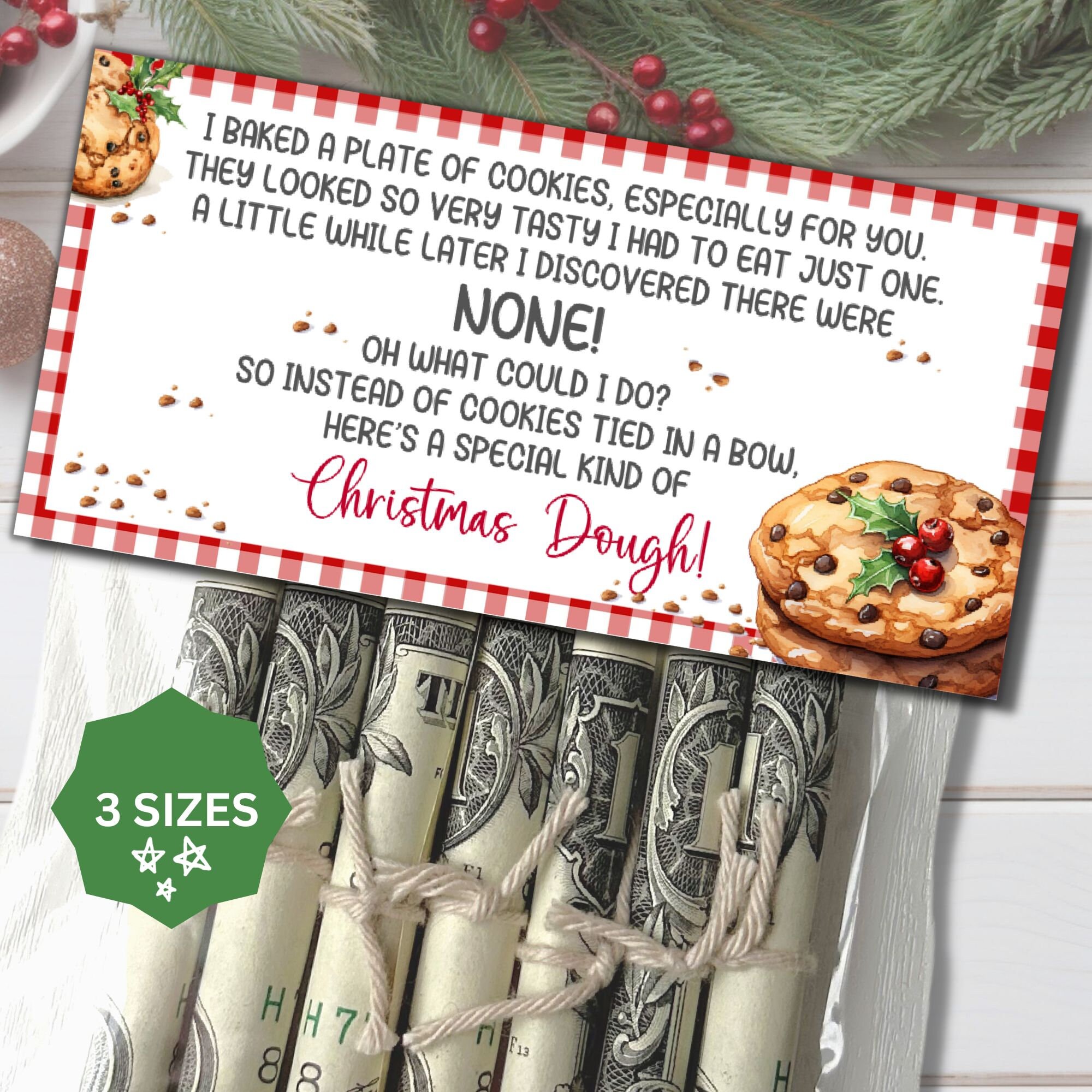 Christmas Money Holder, Christmas Dough Treat Bag Topper, Secret Santa ...