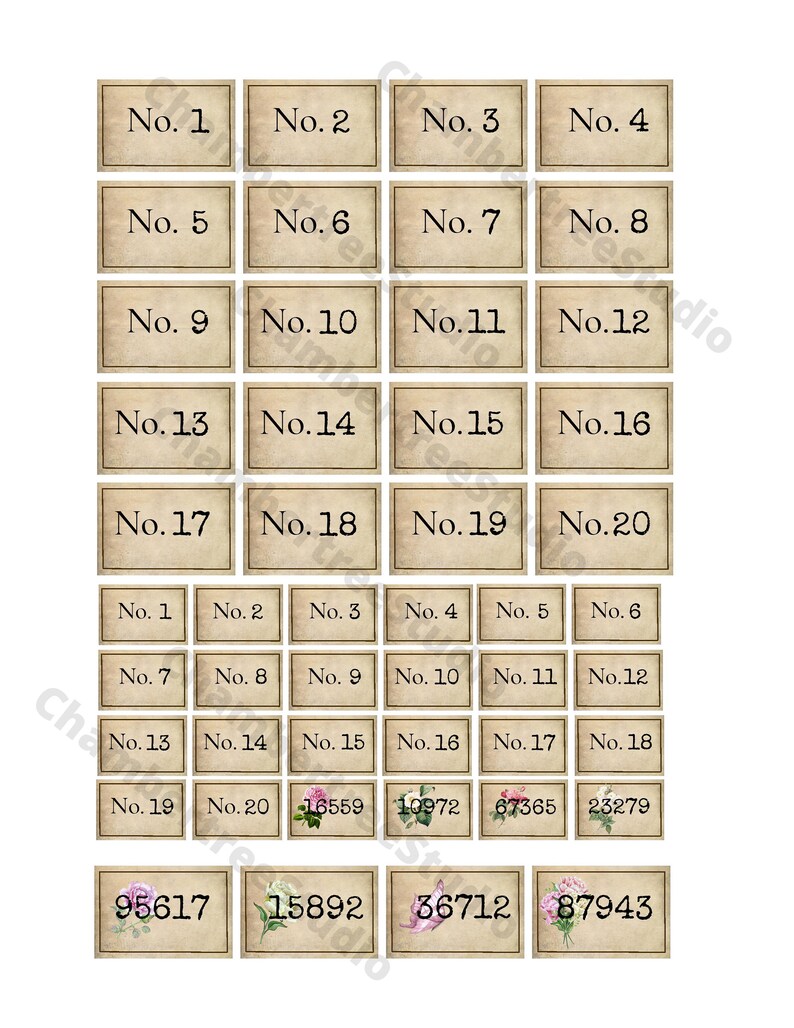 Junk Journal Numbers Ephemera, Printable Number Tags, Scrapbooking ...
