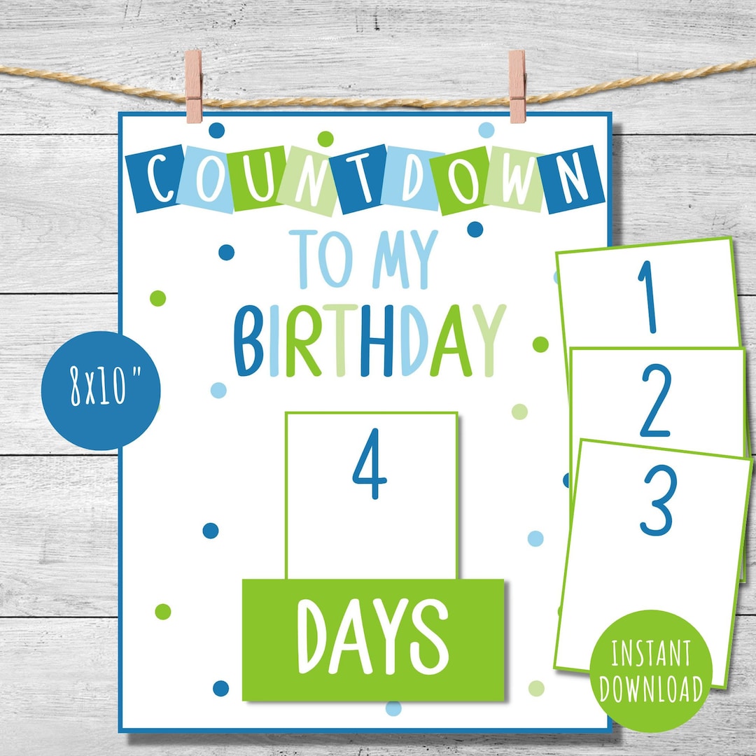 Birthday Countdown Calendar, Printable DIY Kids Countdown Sign ...