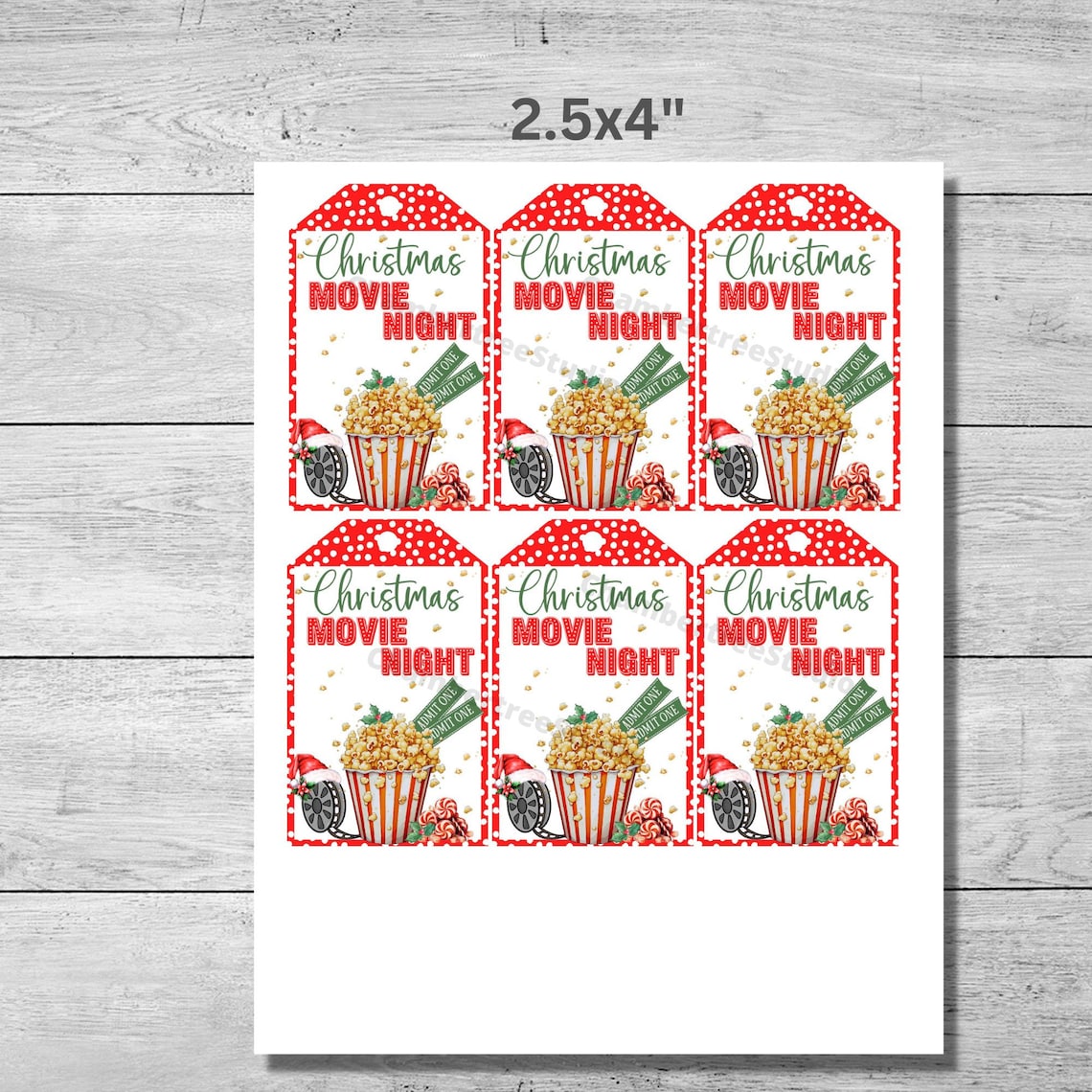 Christmas Movie Night Gift Tag, Teacher Movie Gift, Family Movie Night ...