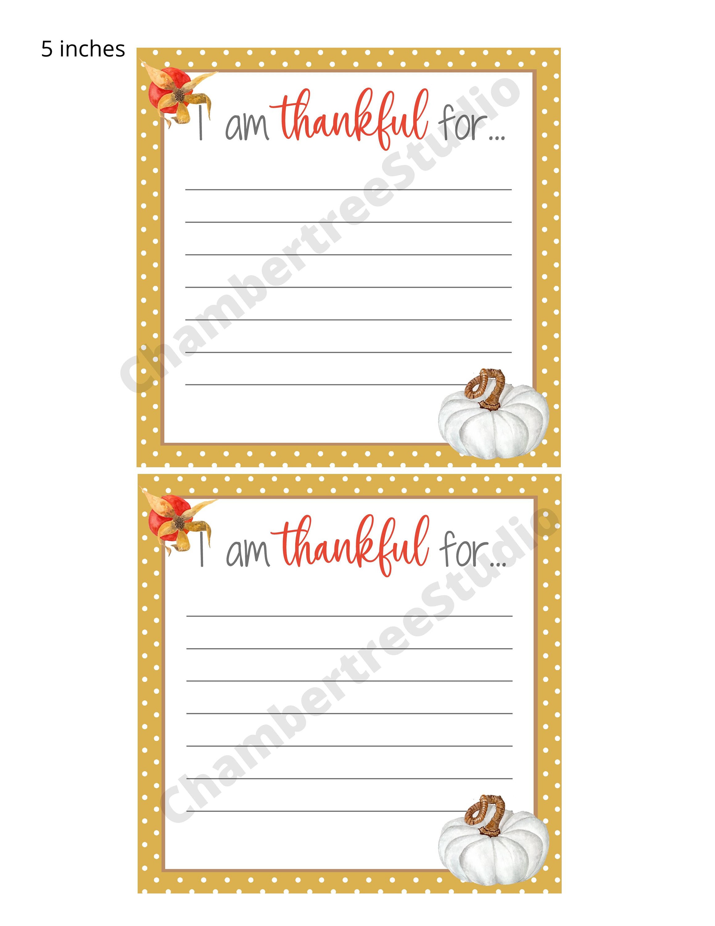 Thanksgiving Gratitude Cards, Printable I Am Thankful for Notes, 4x4 ...